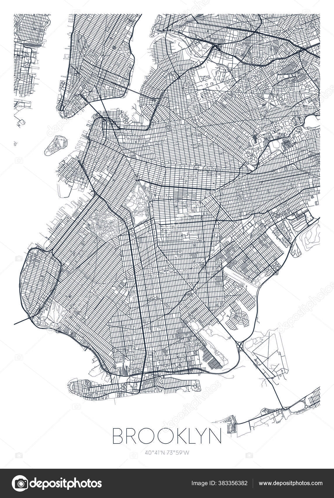 Detailed Borough Map Brooklyn New York City Vector Poster Postcard ...