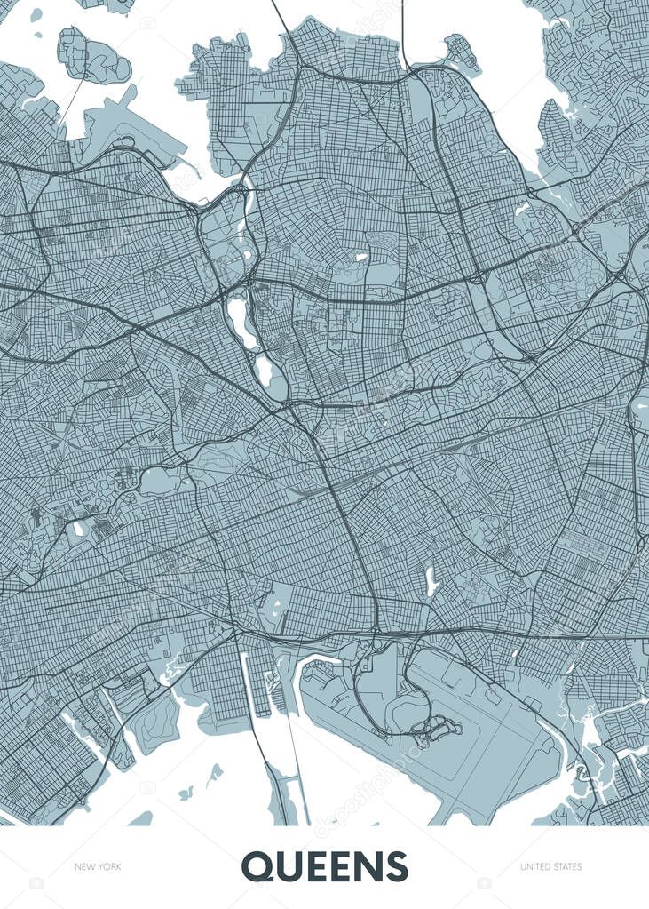 Mapa de Queens Nueva York detallado, plan de calle de vector de color ...