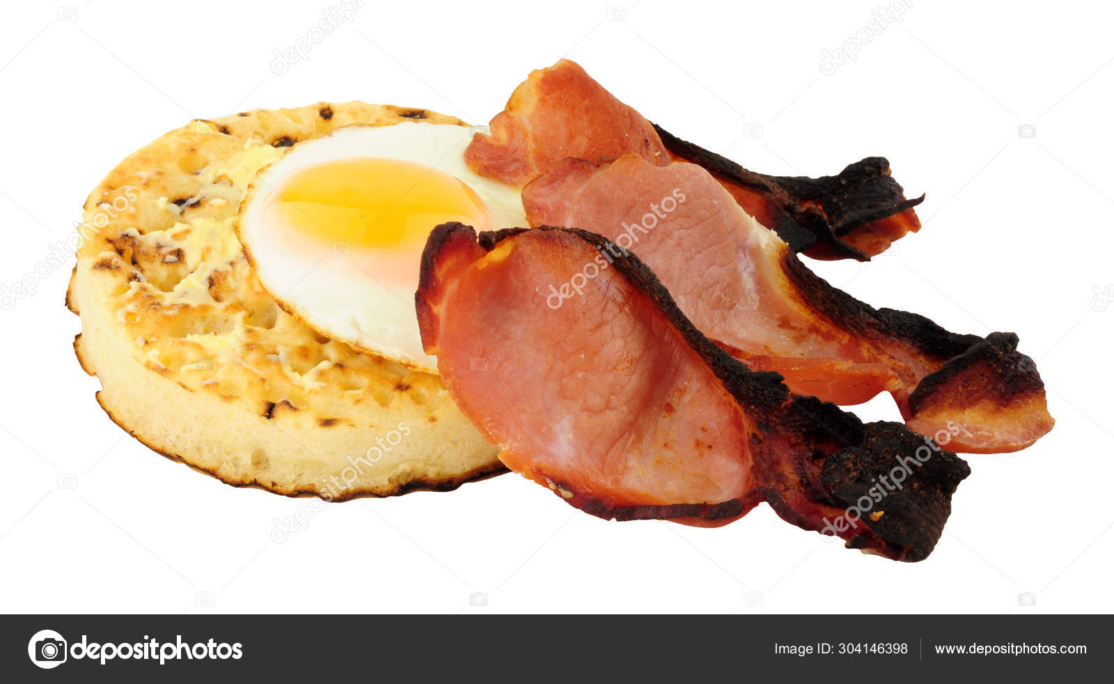 Fried Egg Smoked Bacon Rashers Large English Crumpet Isolated White ...