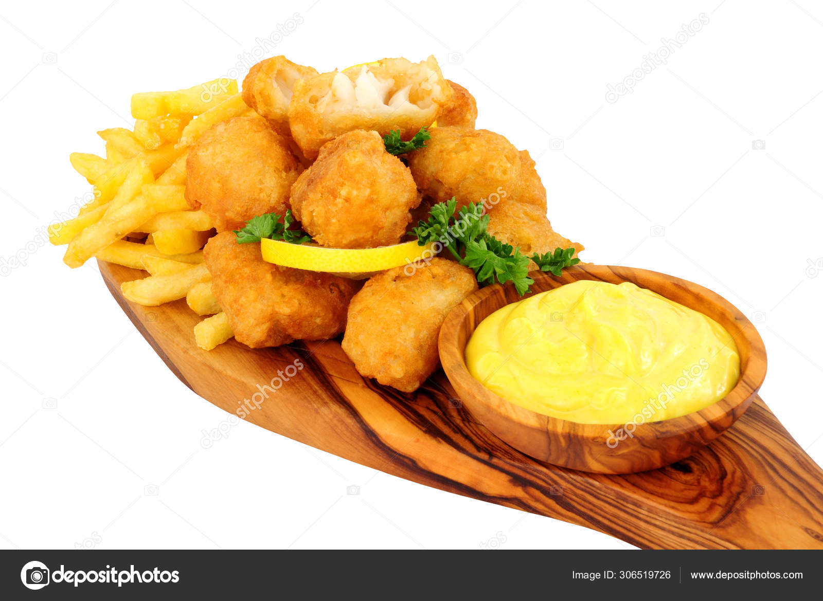 Battered Cod Nugget Bites Potato French Fries Mayonnaise Dip Olive ...