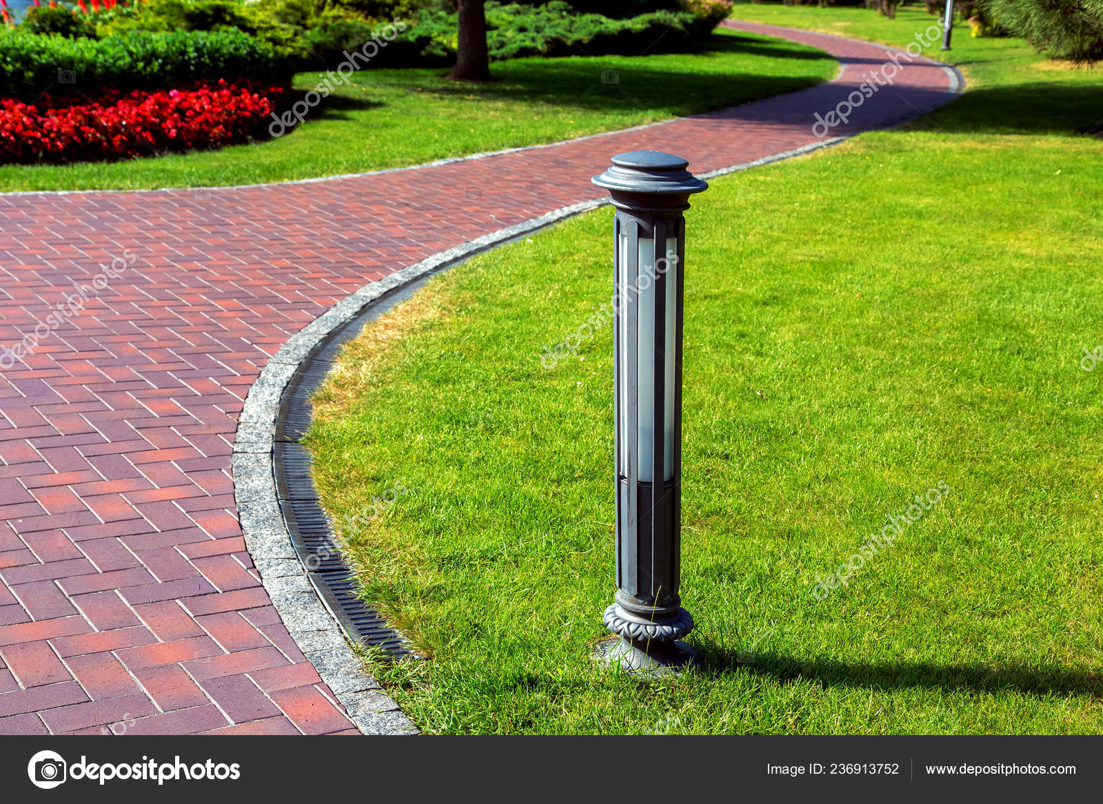 Pedestrian Pavement Red Tiles Stretches Curved Path Length Installed ...