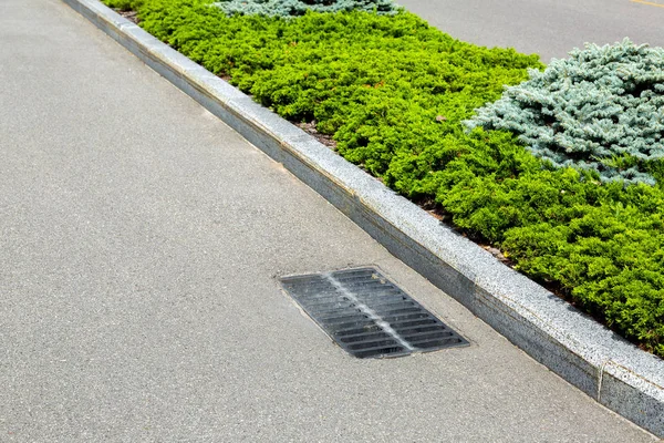 Gutter Stormwater Drainage System Perspective Side Road Markings Lawn ...