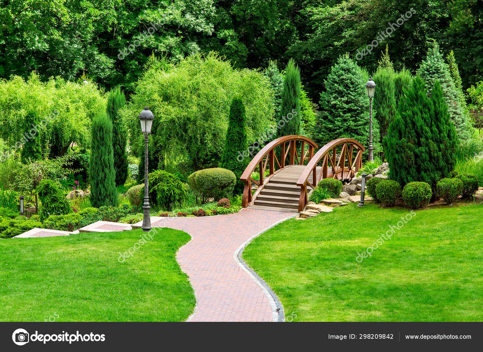 Landscaping Park Backyard Path Walks Garden Wooden Decorative Bridge ...