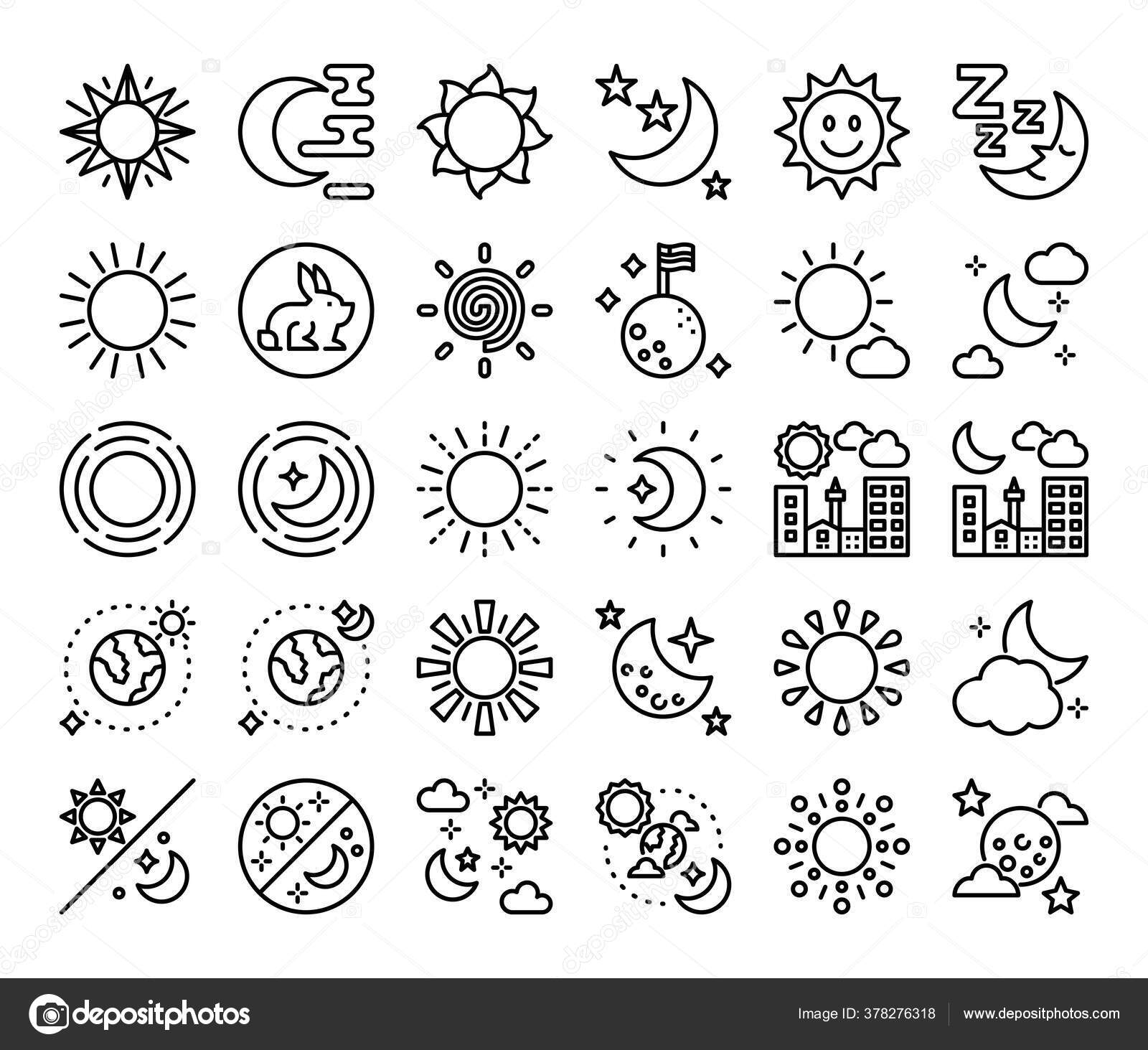 Sun Moon Outline Vector Icons Day Night Concept Stock Vector Image By ©tulpahn 378276318