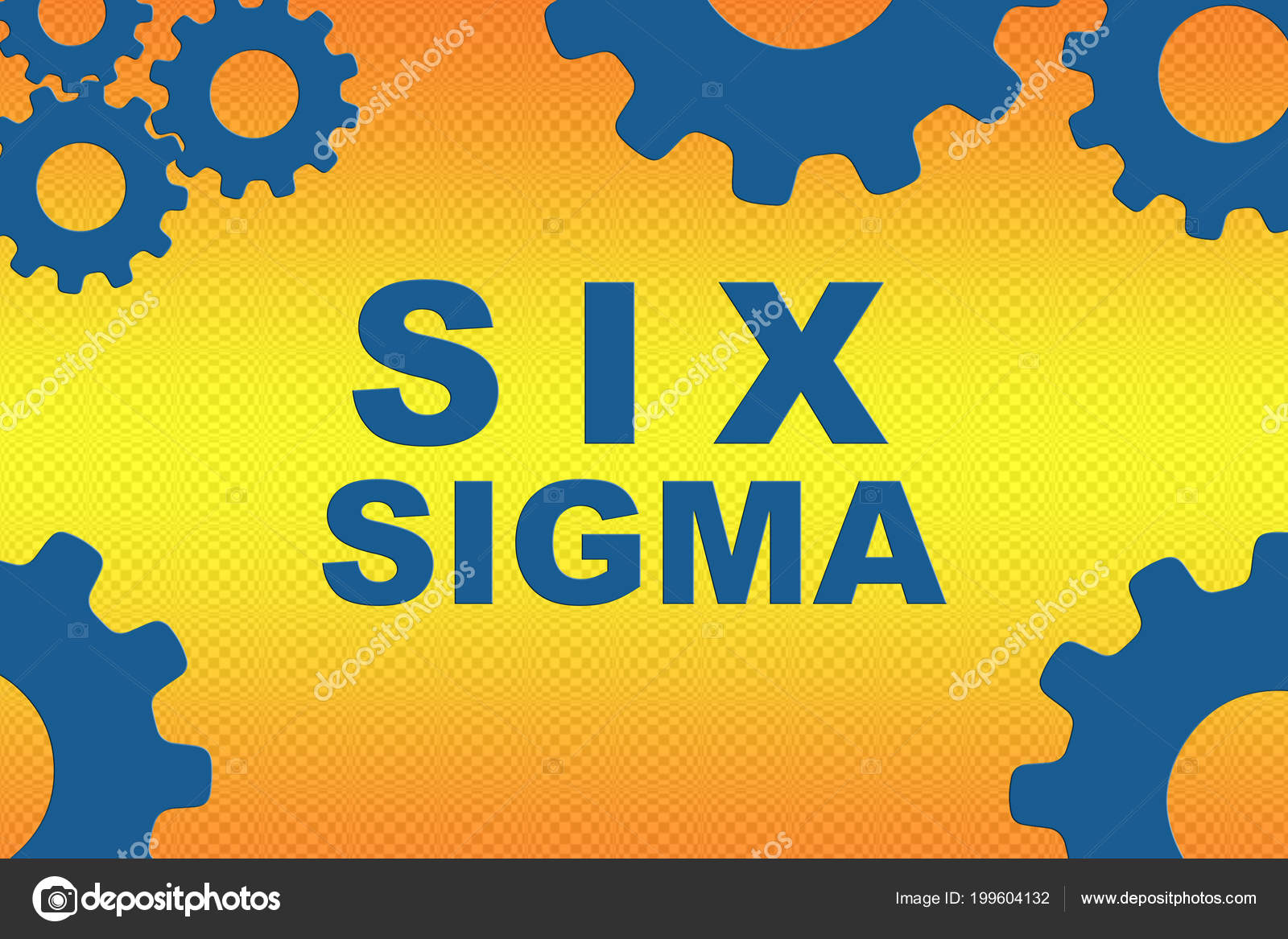 Six Sigma Sign Concept Illustration Blue Gear Wheel Figures Orange ...