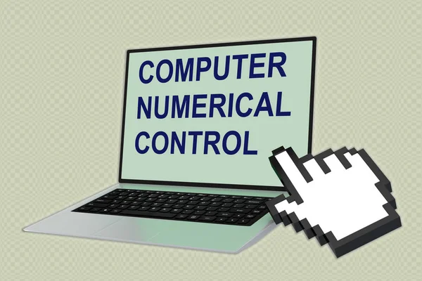 3D illustration of COMPUTER NUMERICAL CONTROL script with hand icon ...