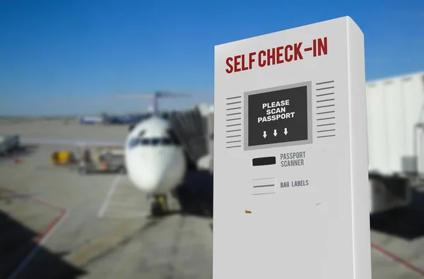 Self Flight Check In Kiosk At Airport Terminal - Stock Image - Everypixel