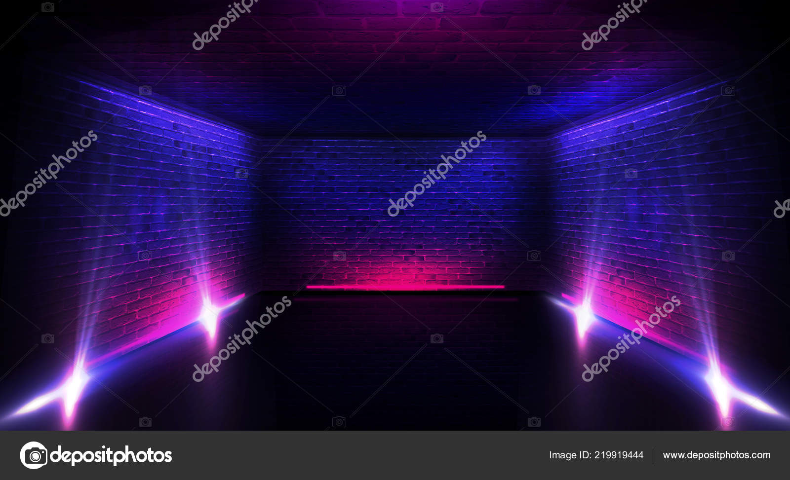 Background Empty Corridor Basement Tunnel Brick Old Walls Neon Lights ...