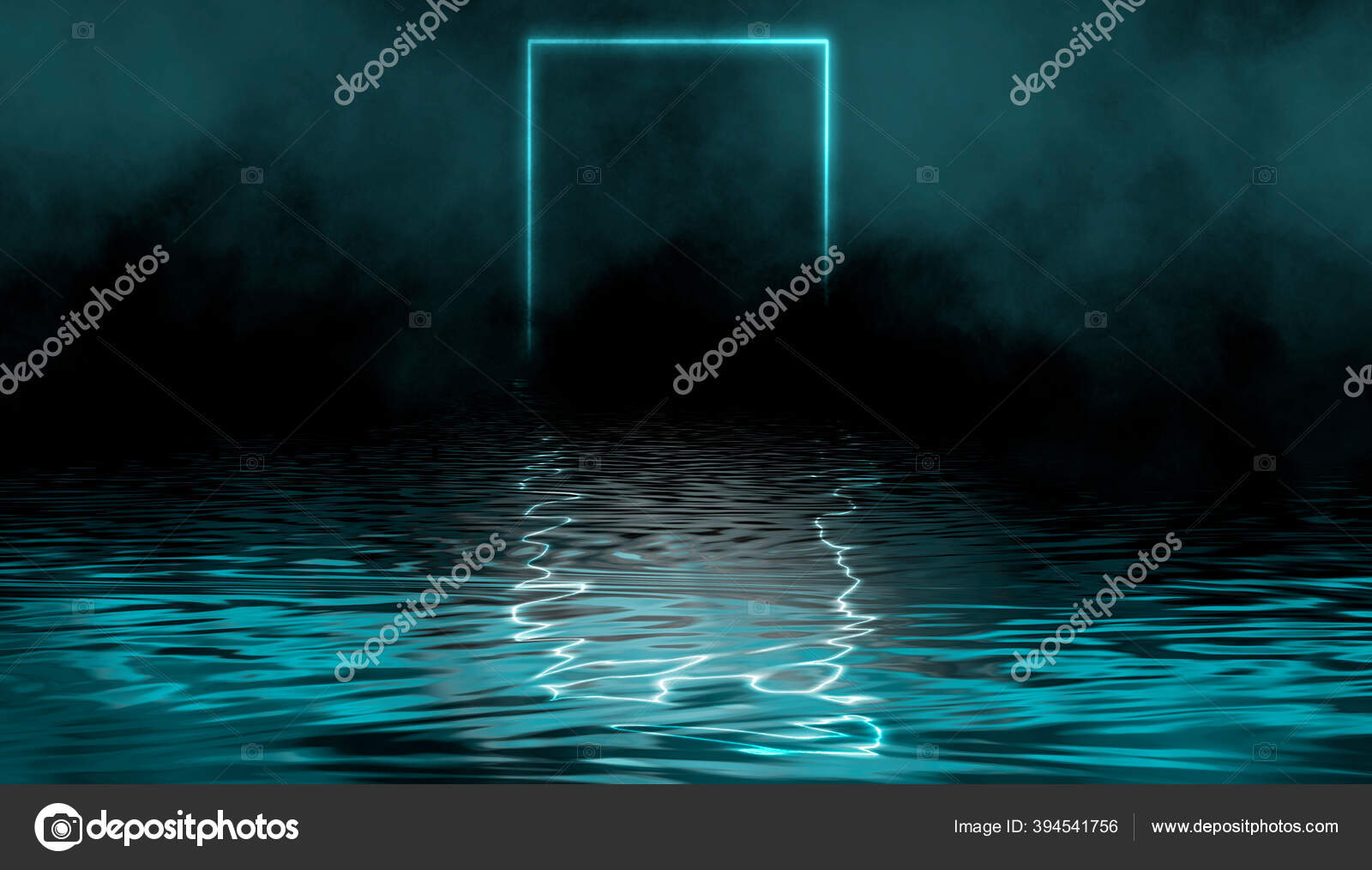 Dramatic Dark Background Reflection Light Water Smoke Fog Light Neon ...