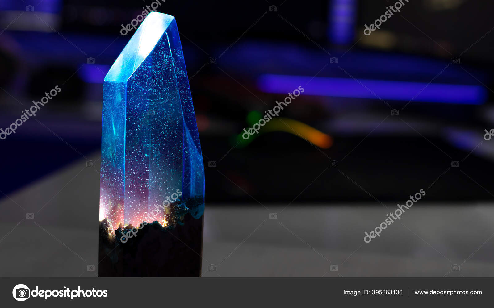 Dark Neon Background Night Light Neon Blue Crystal Glossy Glass Stock ...
