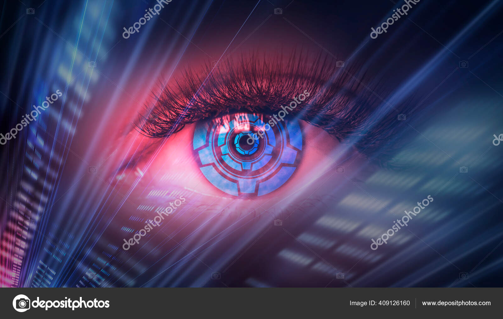 Close Biometric Scan Female Eye Concept Modern Virtual Reality Neon ...