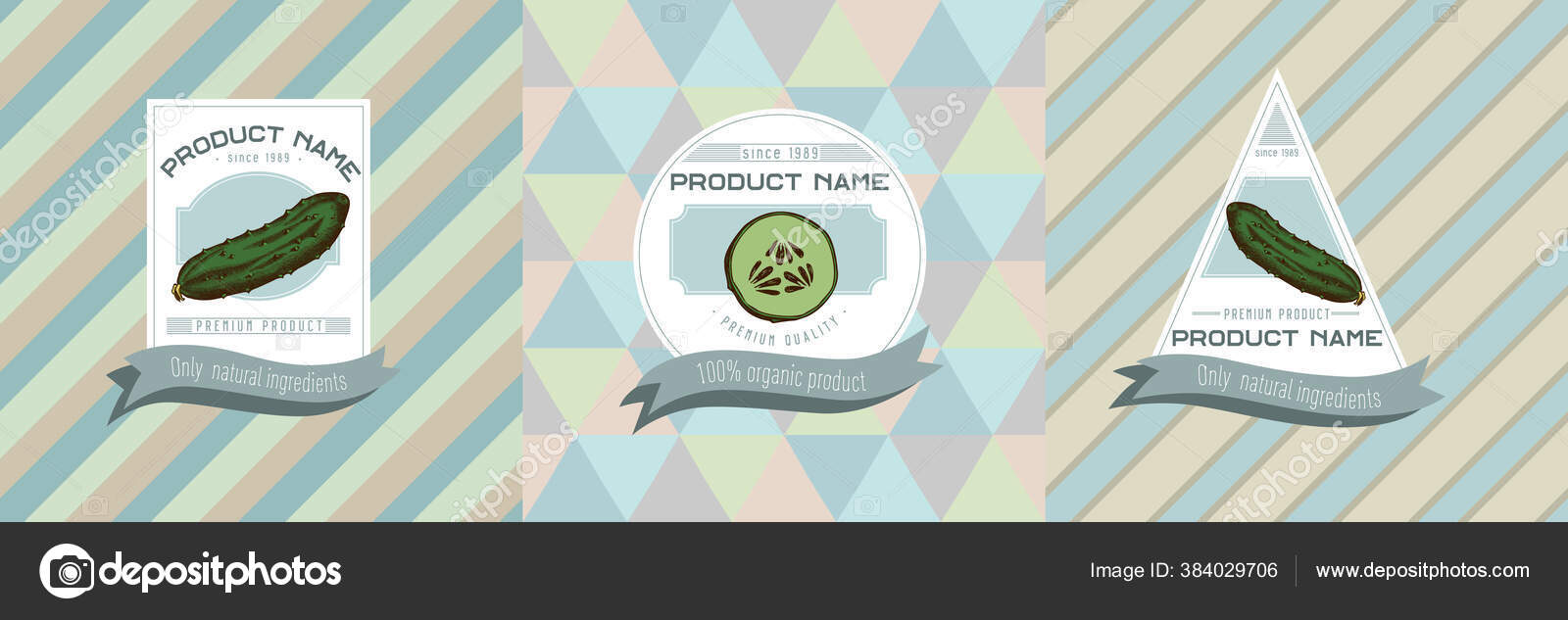 Three colored labels with illustration of cucumber Stock Vector Image ...
