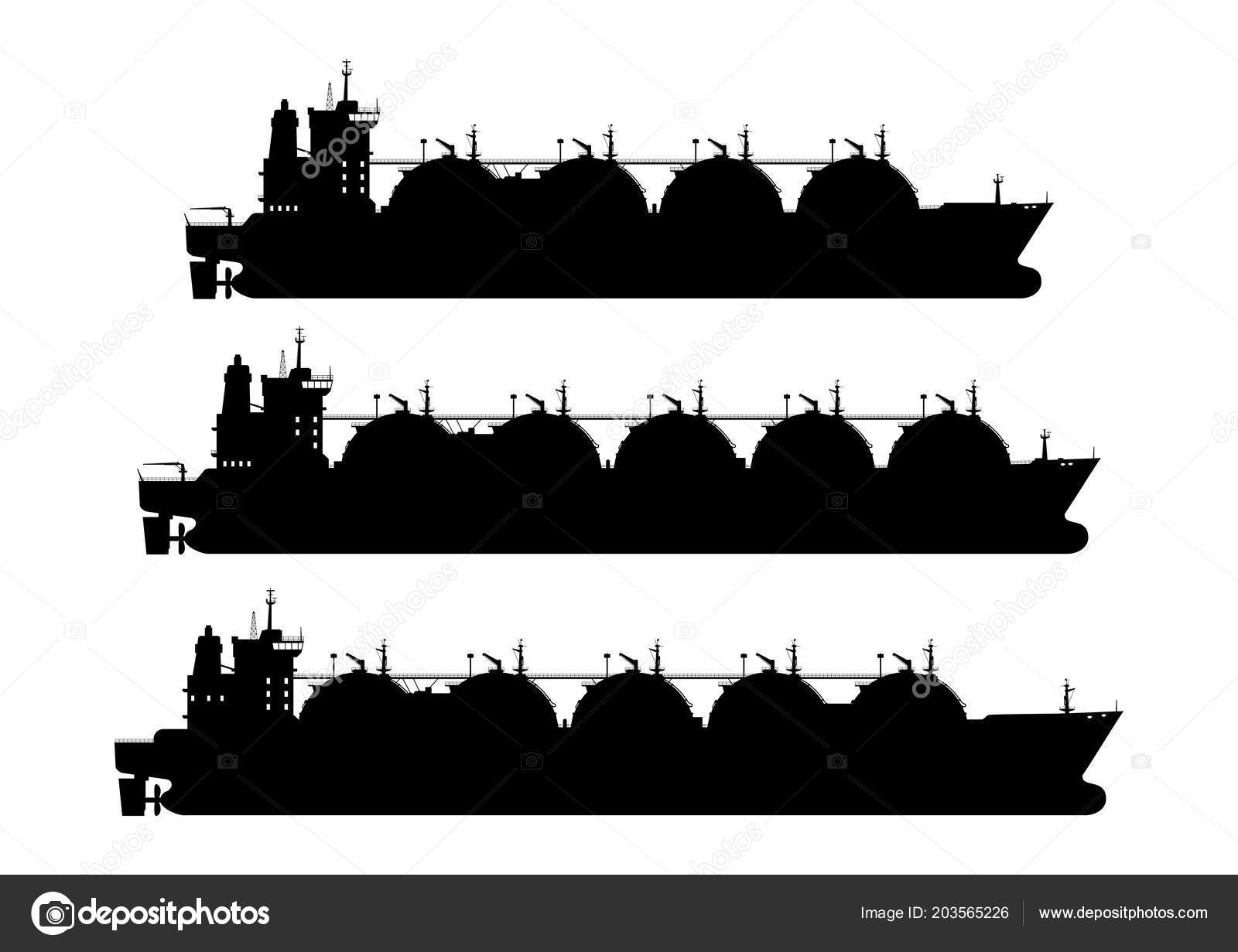 Illustration: tank side view | Lng Carrier Silhouette Tank Ship Set ...