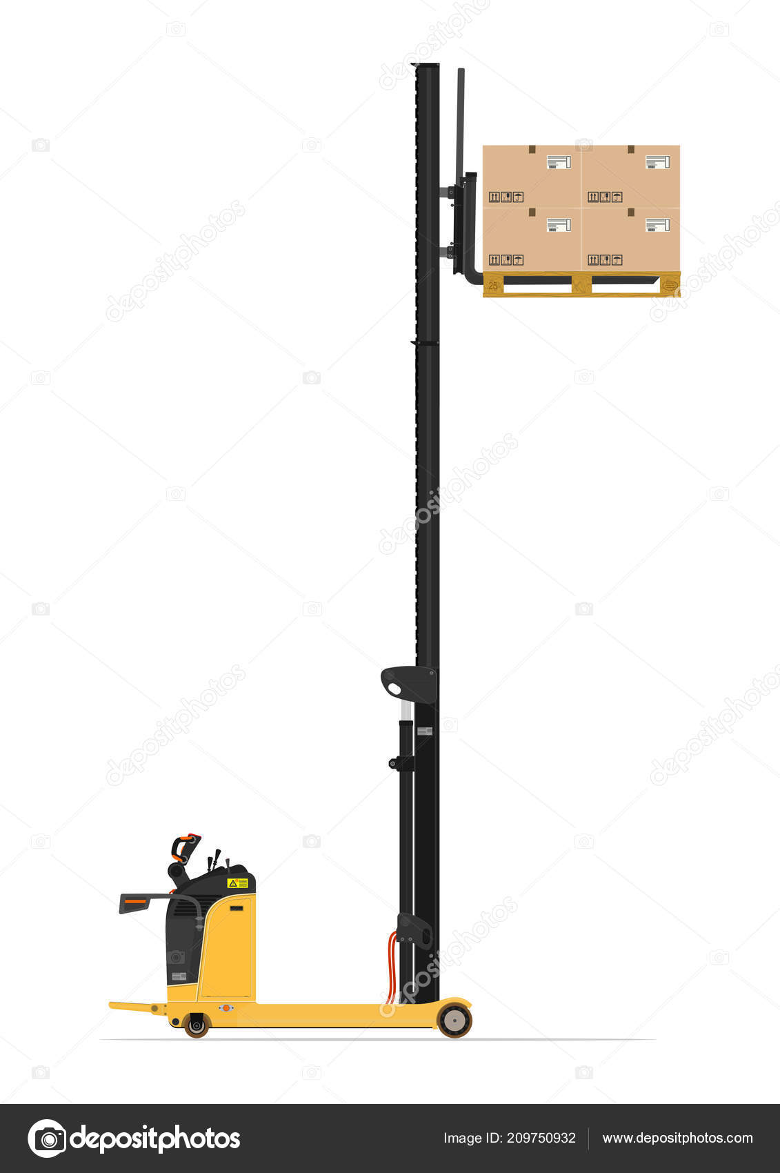 Electric Reach Stacker Forklift White Background Flat Vector Stock ...