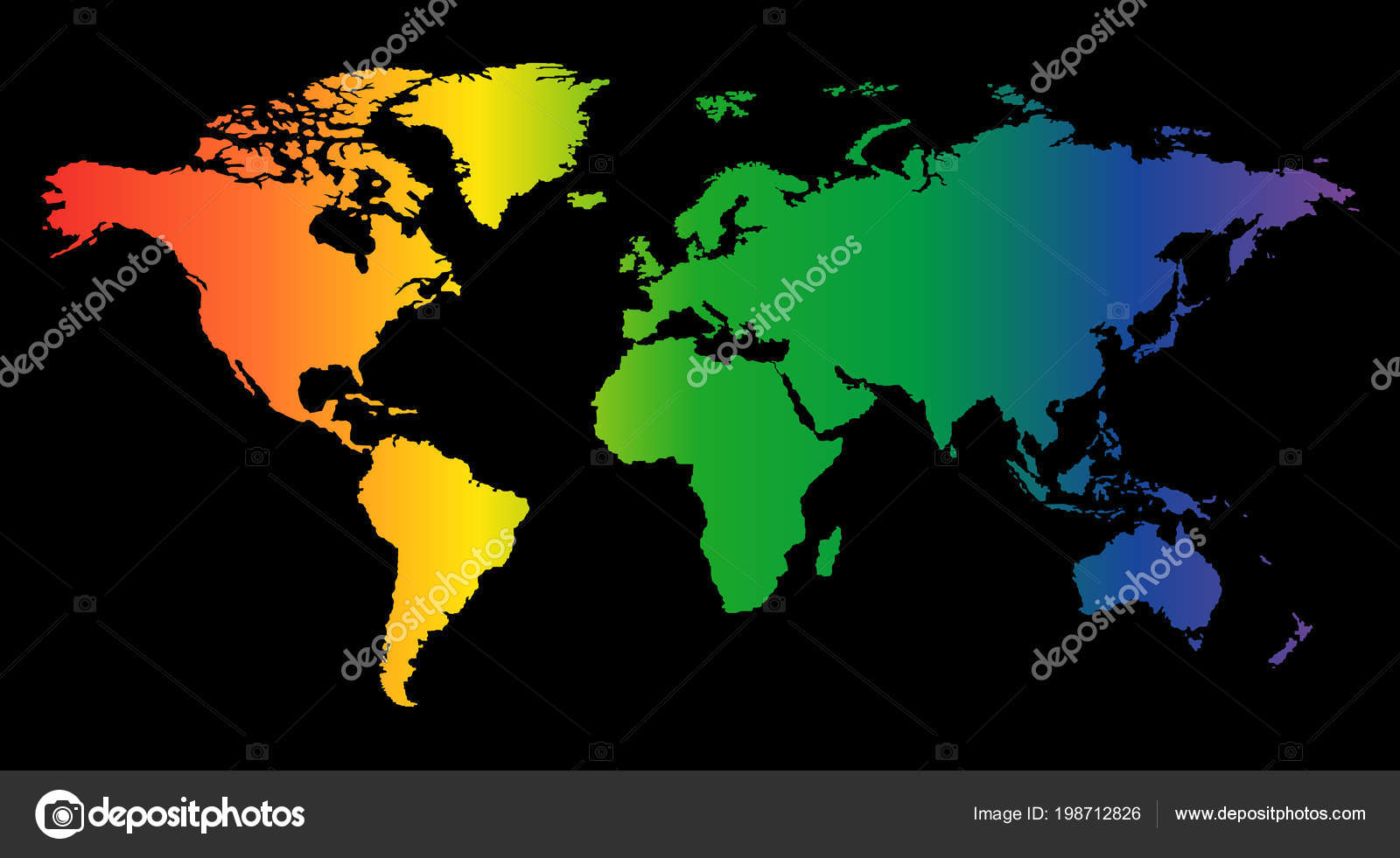 Colorful World Map Isolated Black Background World Vector Illustration ...