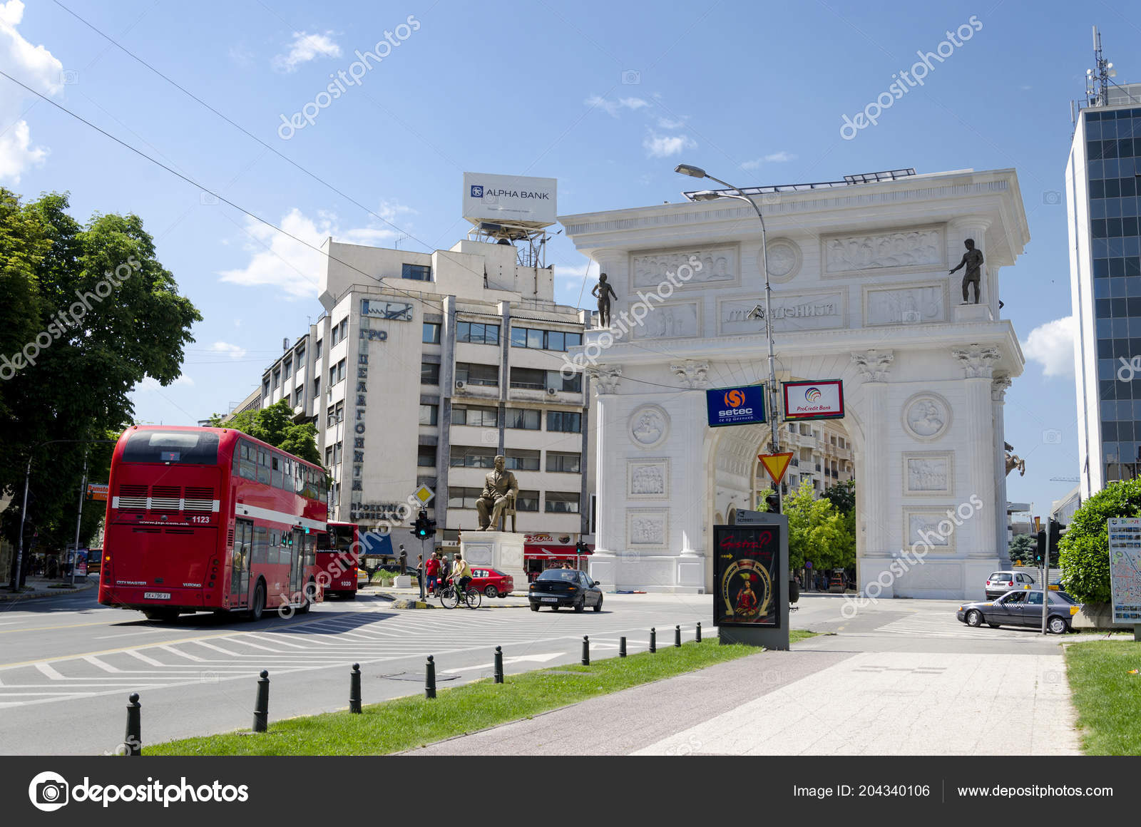 Skopje Macedonia Circa Oct 2015 Traffic Double Decker Bus Front — Stock ...