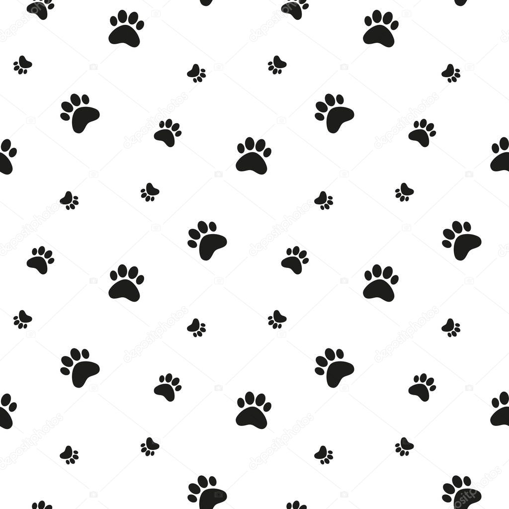 Fondo de huella de pata. Gato, patrón sin costura huella de perro 2024