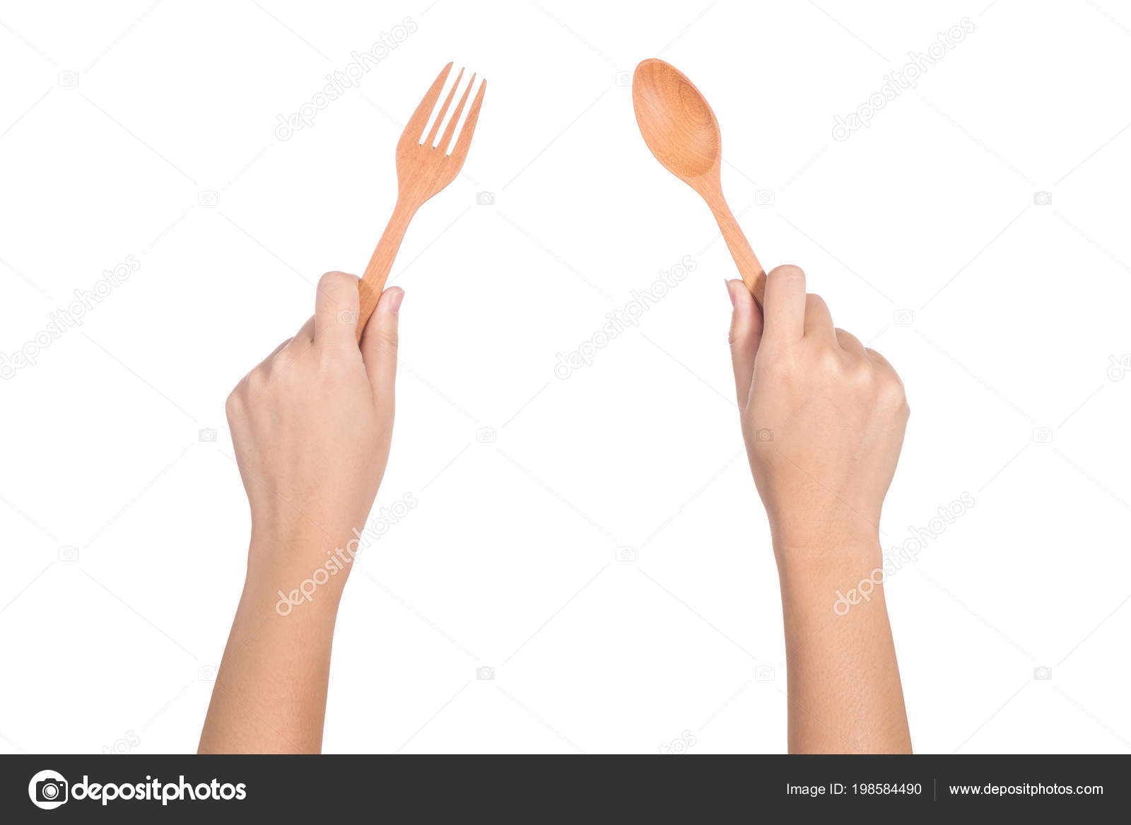Hand Holding Wooden Spoon Fork Isolated White Background Stock Photo by ...