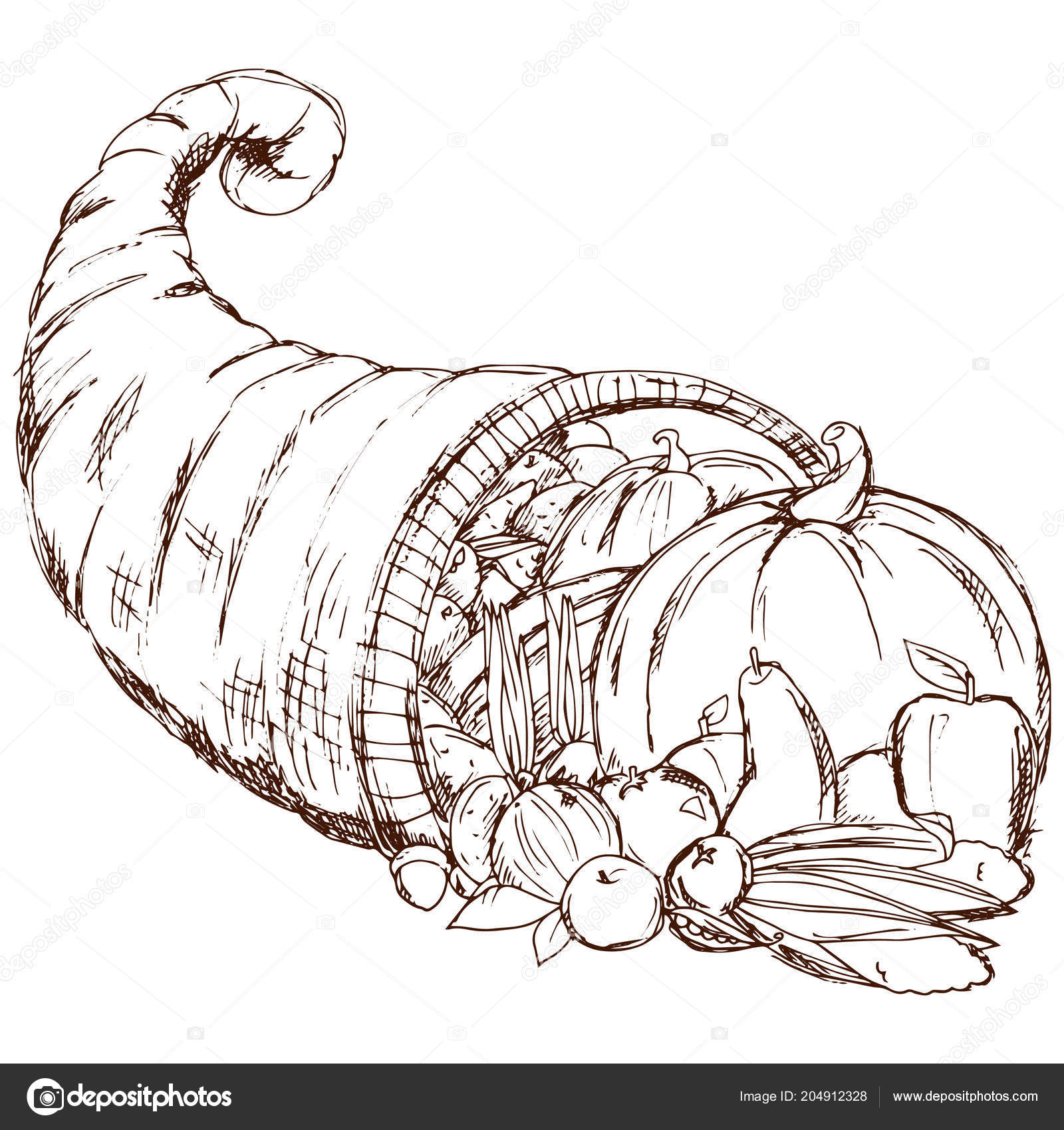 Thanksgiving Cornucopia Drawing