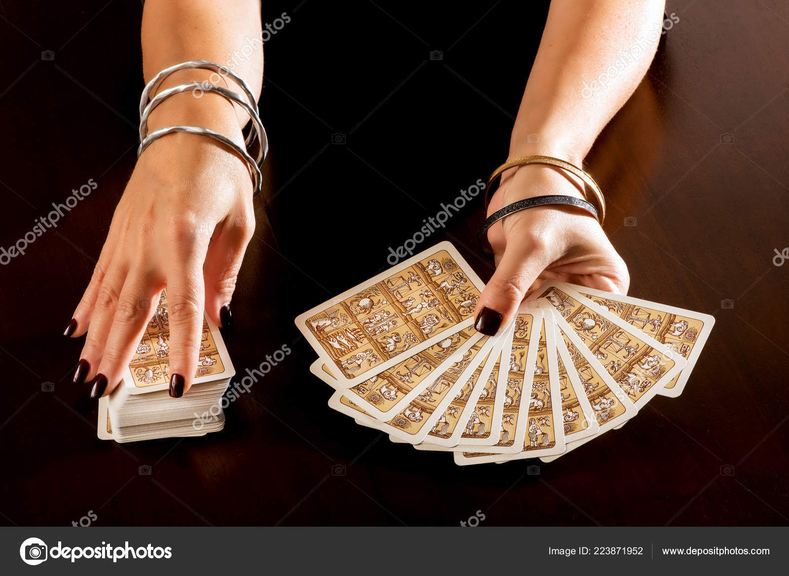 Fortune Teller Predicting Future Tarot Cards Holding Them Fanned Out ...