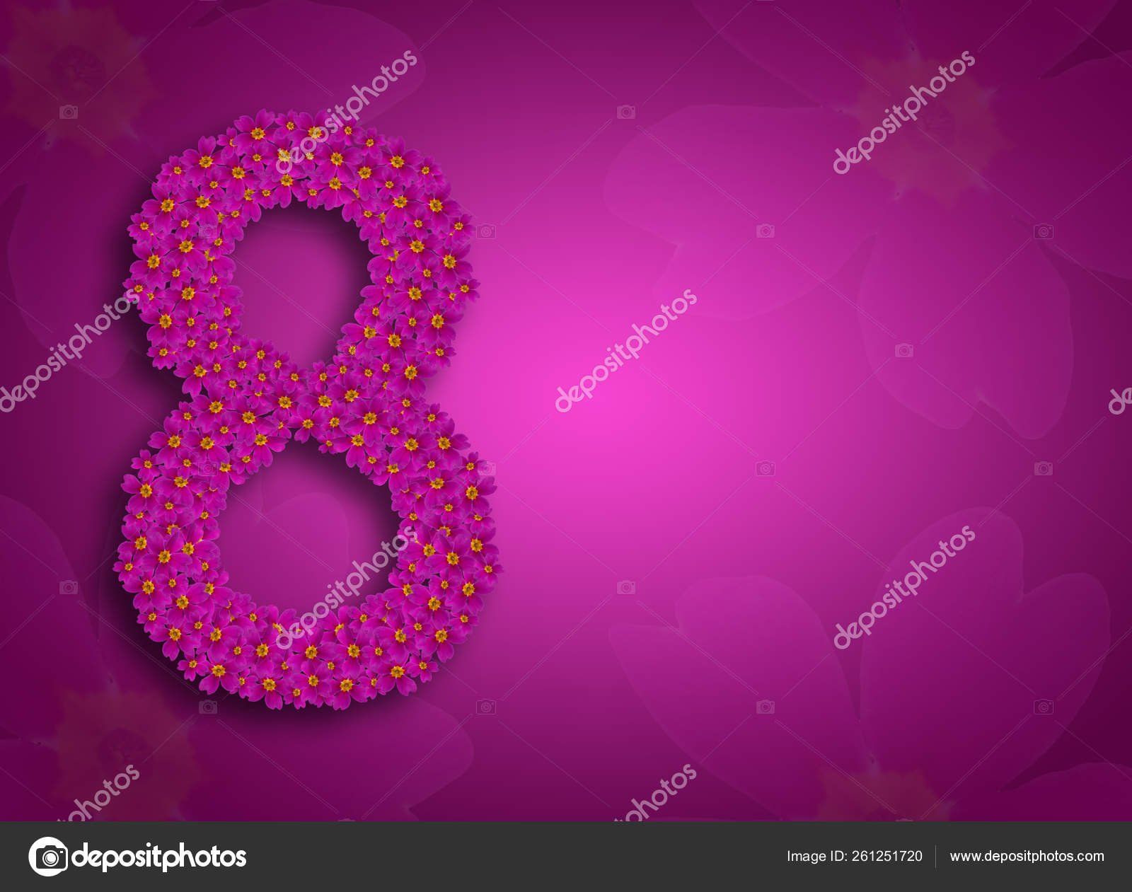 The figure 8 is made up of Purple Primula flowers. Floral decoration ...