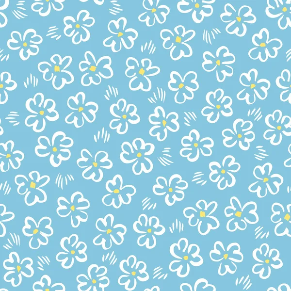 Minimal cute hand-painted daisies on sky blue background vector ...