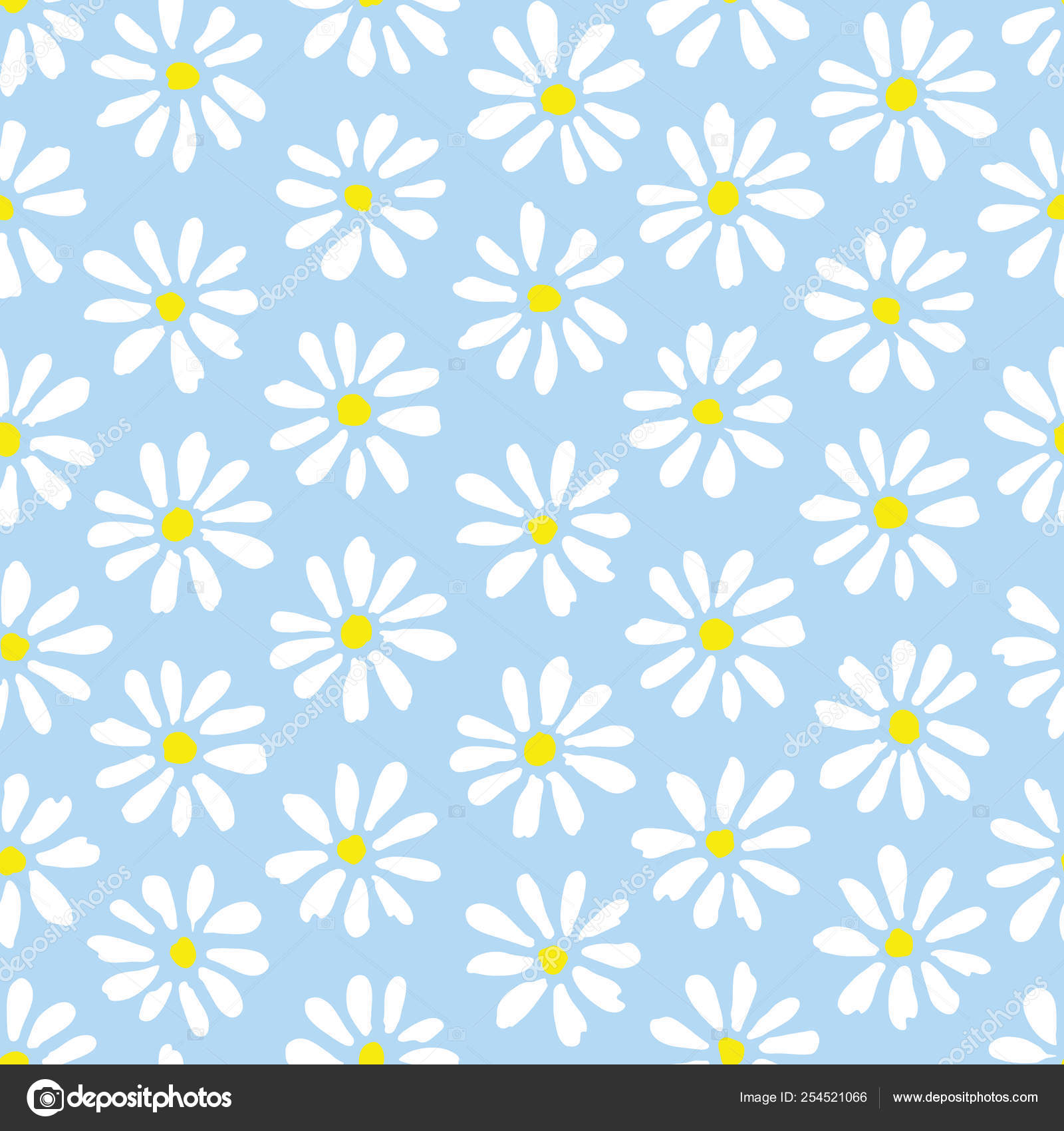 Minimal cute hand-painted daisies on sky blue background vector ...