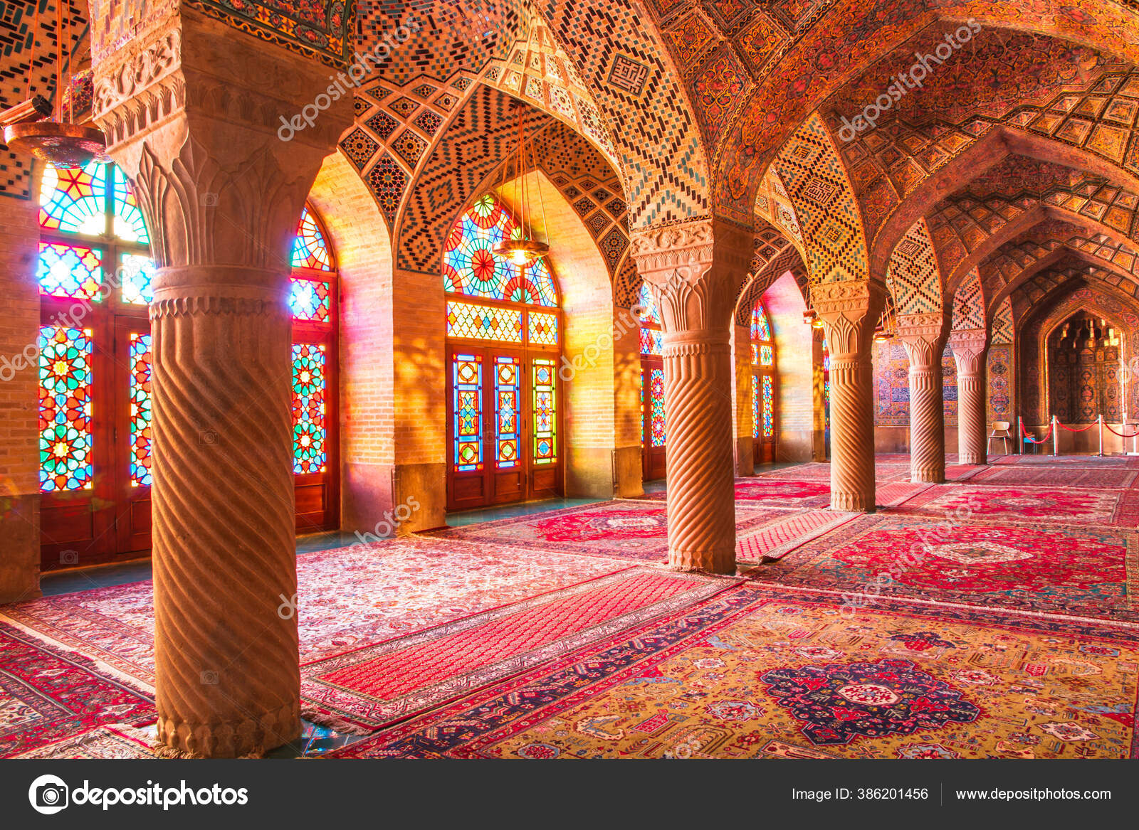 Famous Pink Mosque Decorated Mosaic Tiles Religious Calligraphic ...