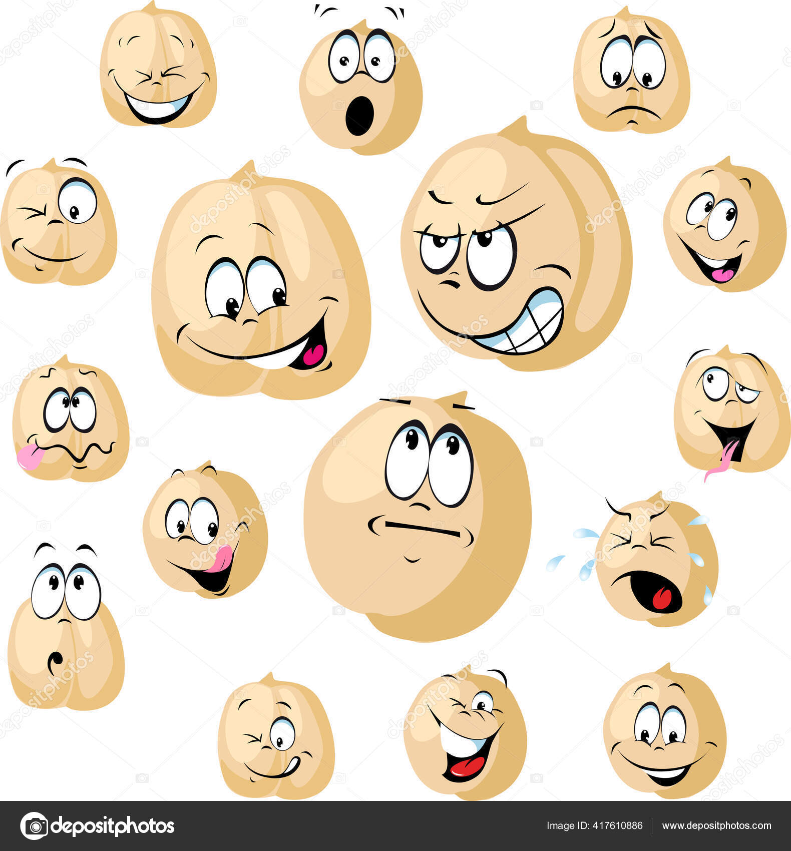 Chickpea Seeds Cartoon Vector Funny Illustration Many Facial ...