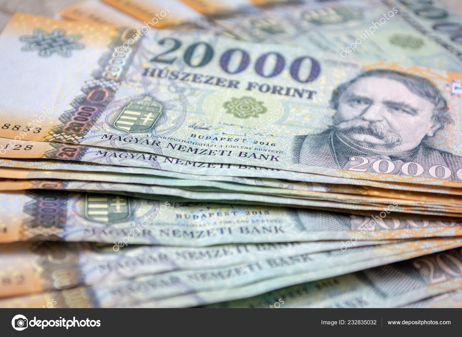 Different Hungarian banknotes, 20 thousand HUF. Stack of 20000 forints ...