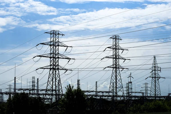 Power Transmission Poles Background Blue Sky Stock Photo by ©grzegorzz ...