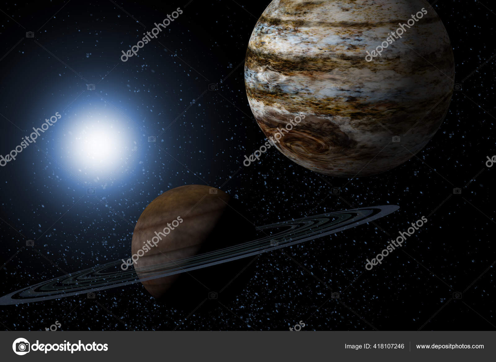 Planets Saturn Jupiter Background Starscape Illustration Stock Photo by ...