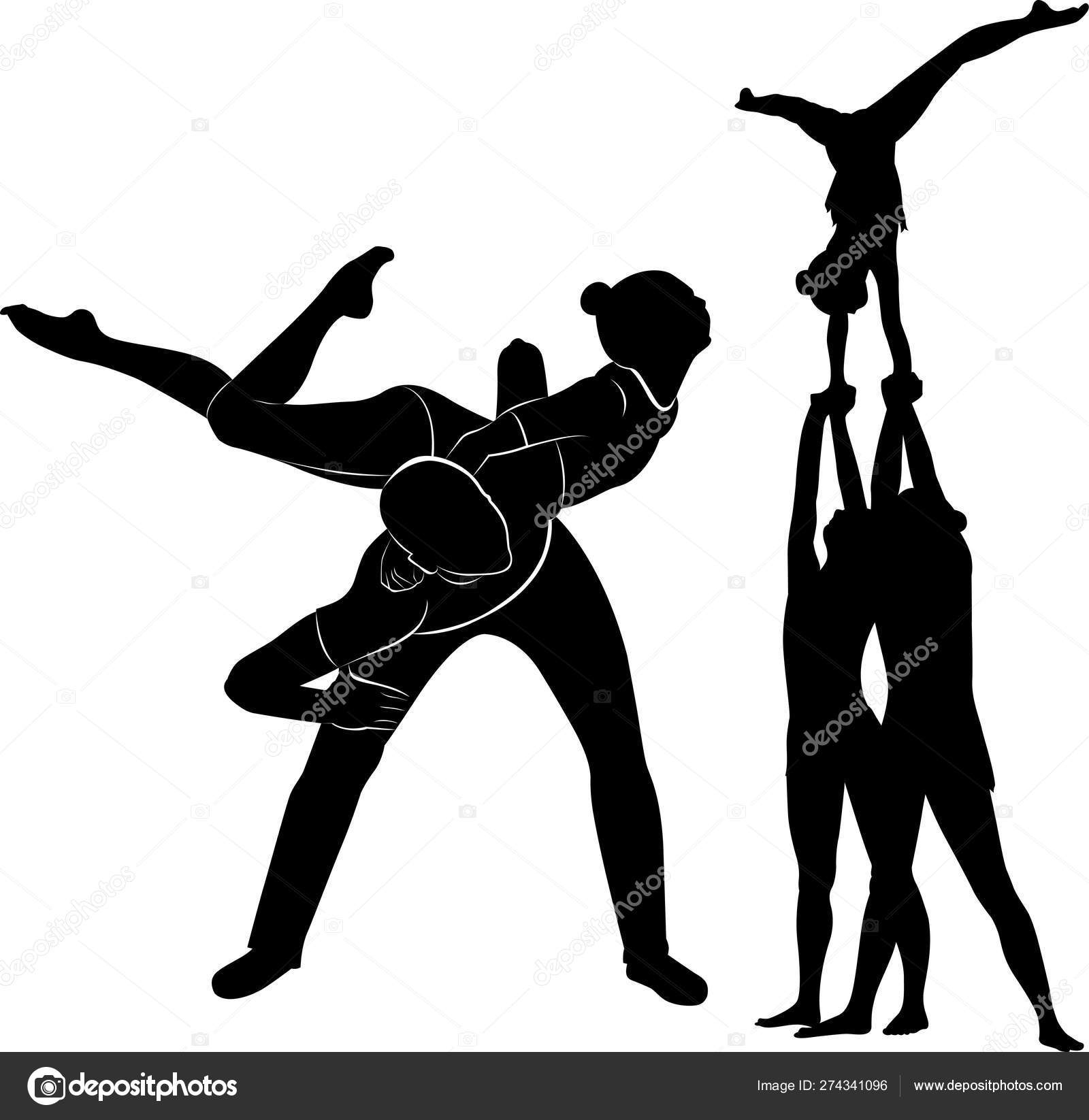 Acrobatic Stunt Gymnasts Acrobats Vector Black Silhouette Stock Vector ...