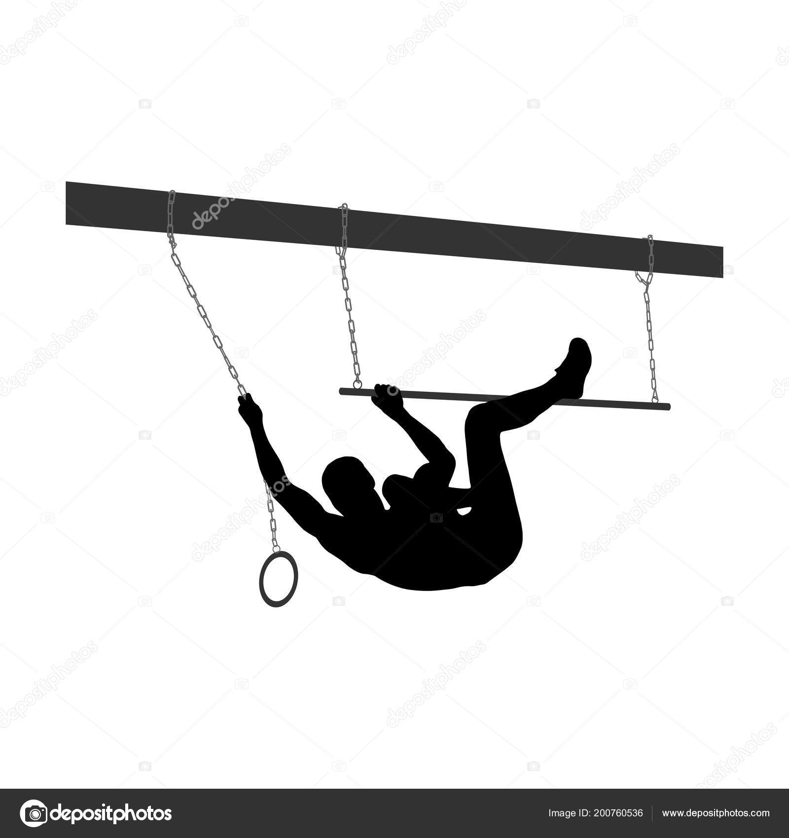 Black Silhouette Athletic Man Overcoming Obstacle Obstacle Course ...