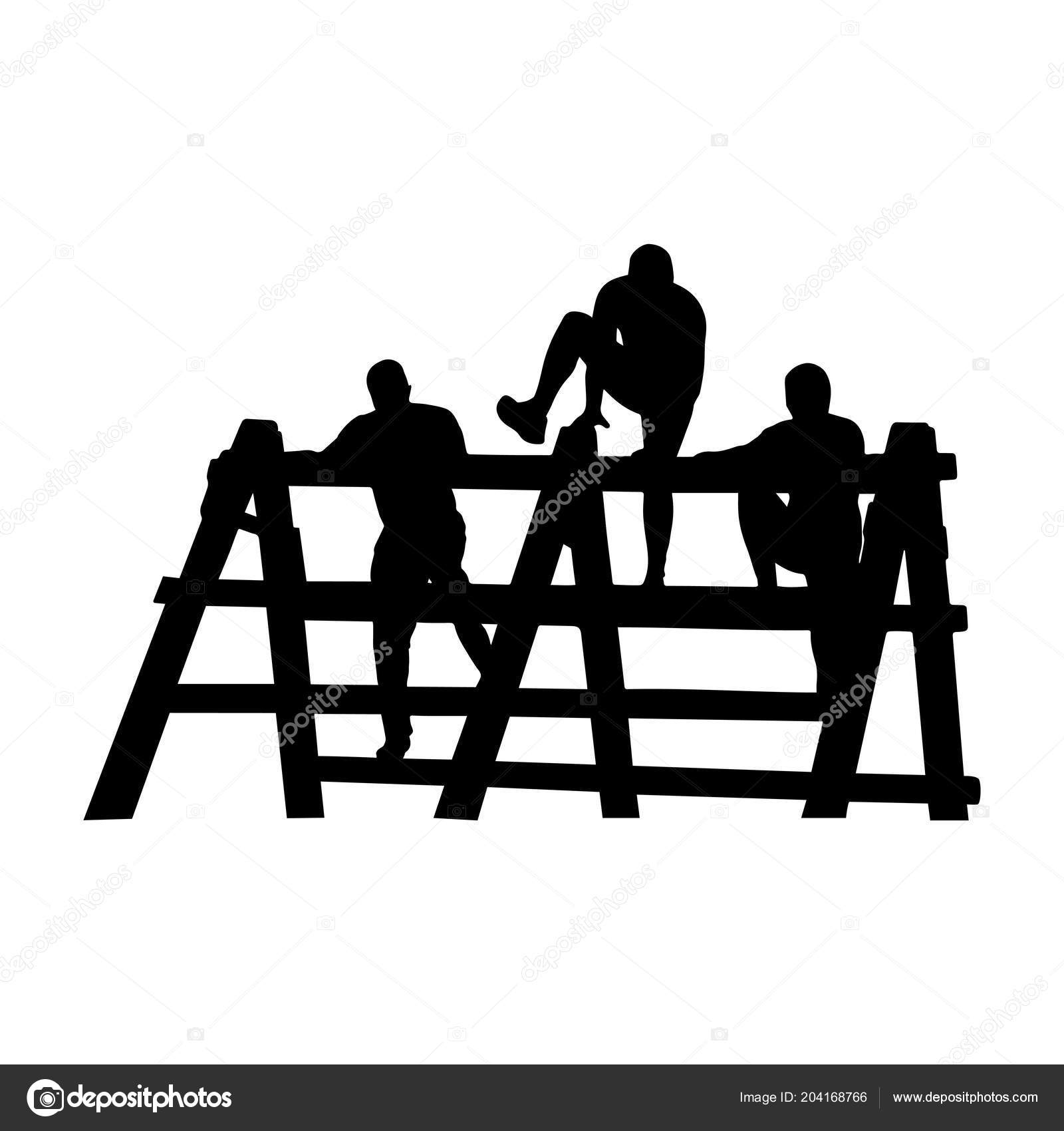 Black Silhouettes Group People Overcoming Obstacle Obstacle Race Symbol ...