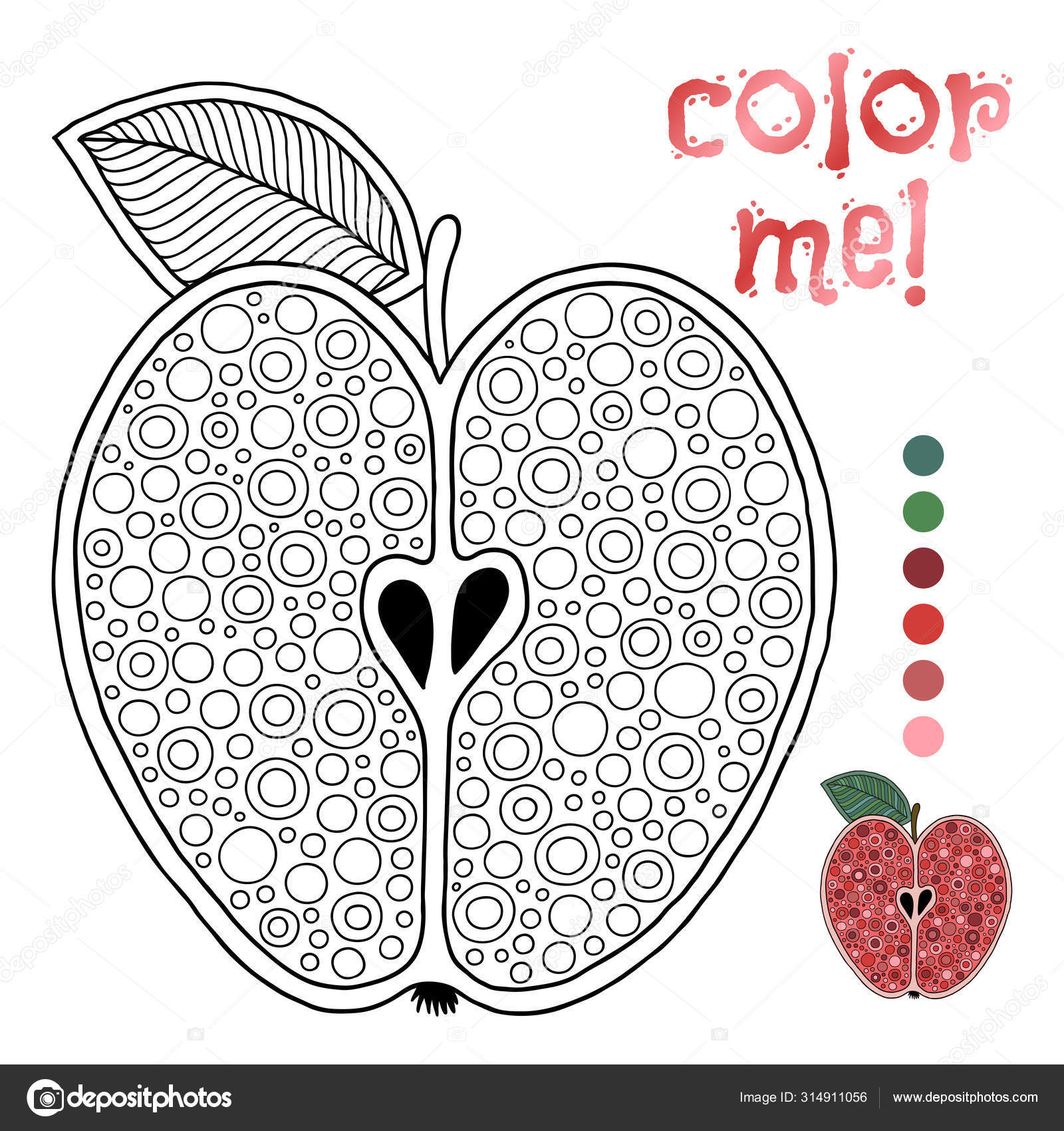 Coloring book page for children with outlines of apple Stock Vector ...