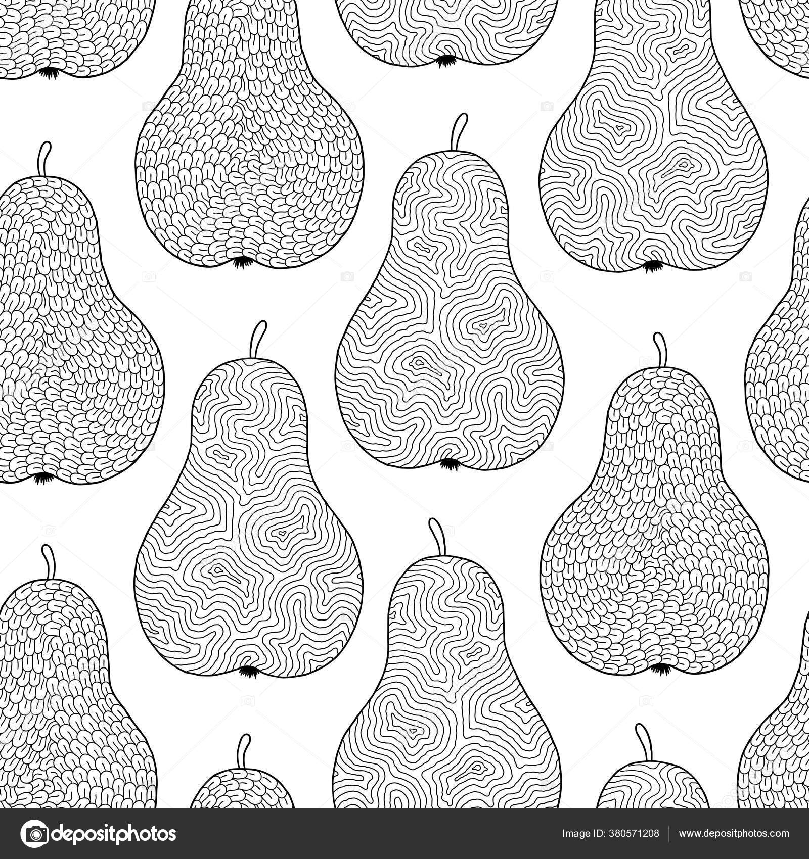 Hand Drawn Pears Antistress Coloring Page Seamless Pattern Coloring ...