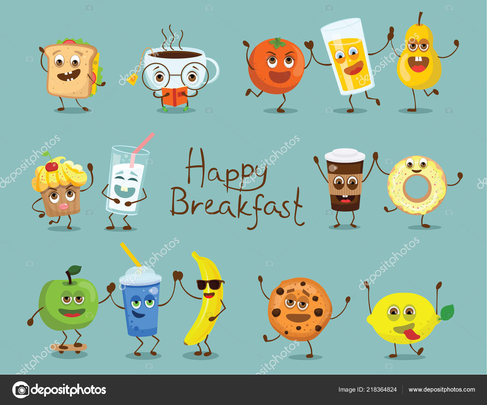 Set Cartoon Funny Food Set Emotions Stock Vector by ©virinaflora 218364824