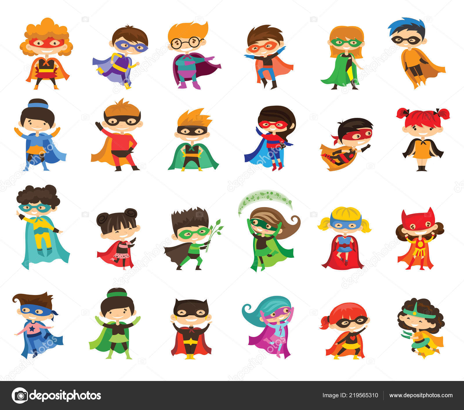 Cartoon Vektor Illustration Von Kinder Superhelden Comics Kostümen ...