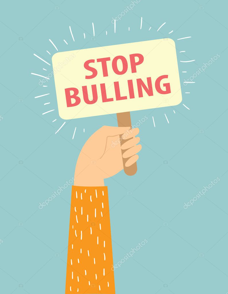 Deja de acosar. Ilustración vectorial con sujeción manual Señal de stop ...