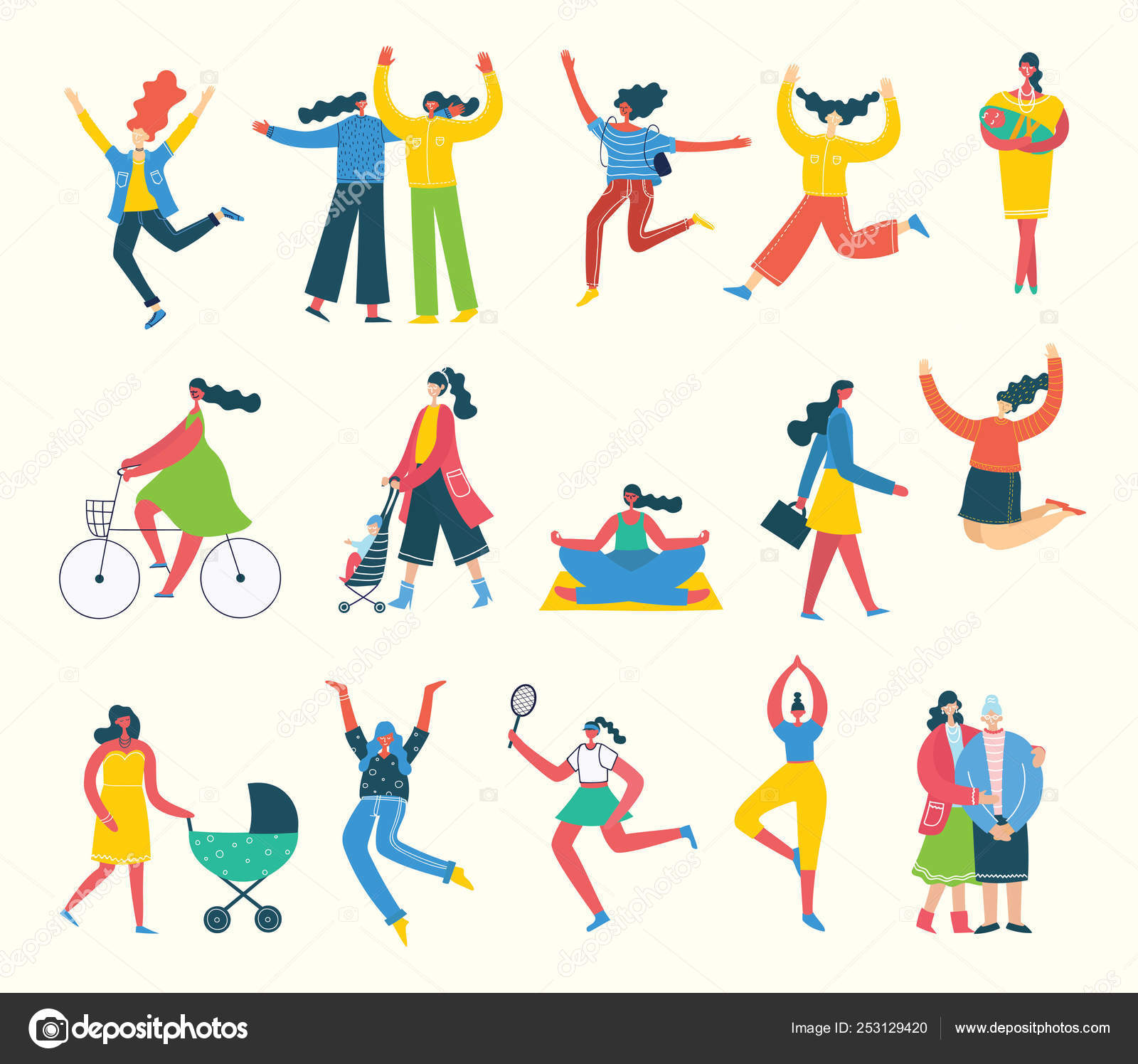 Colorful Vector Illustration Concept Set Different Activities Women ...