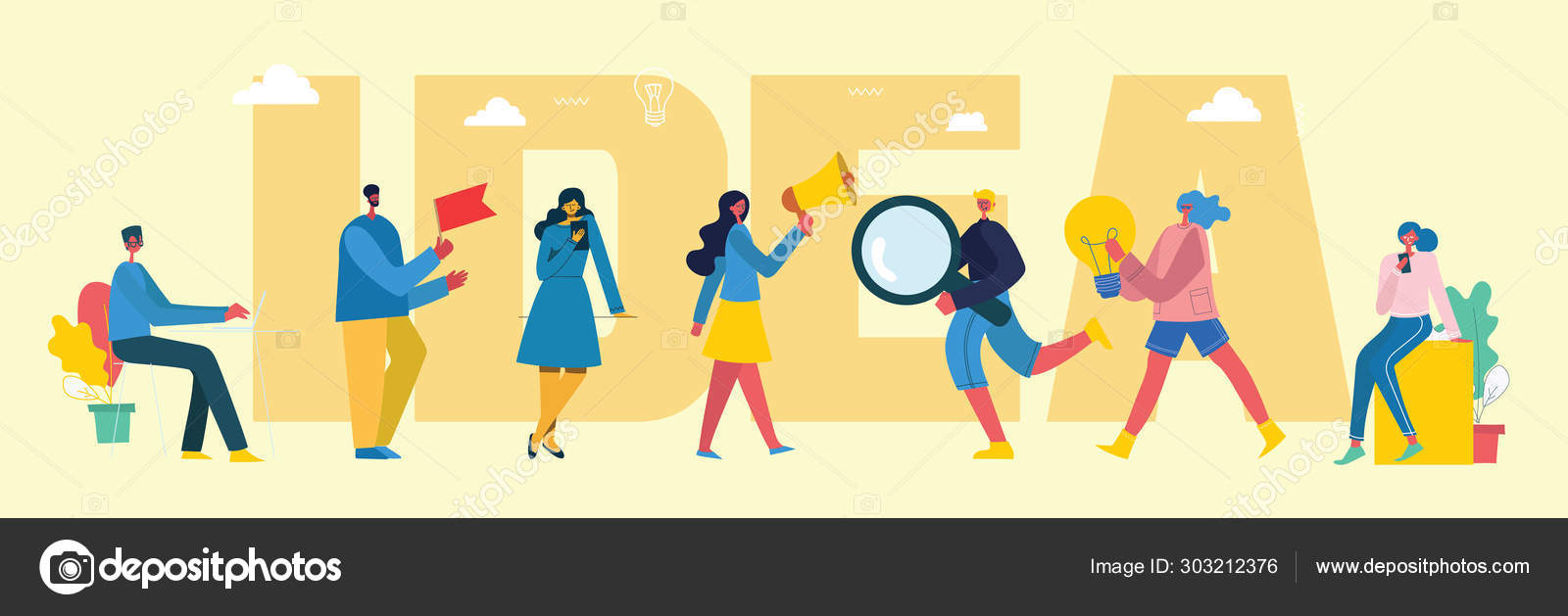 Web Banner Concept Templates Flat Icons Big Idea Creative Thinking ...