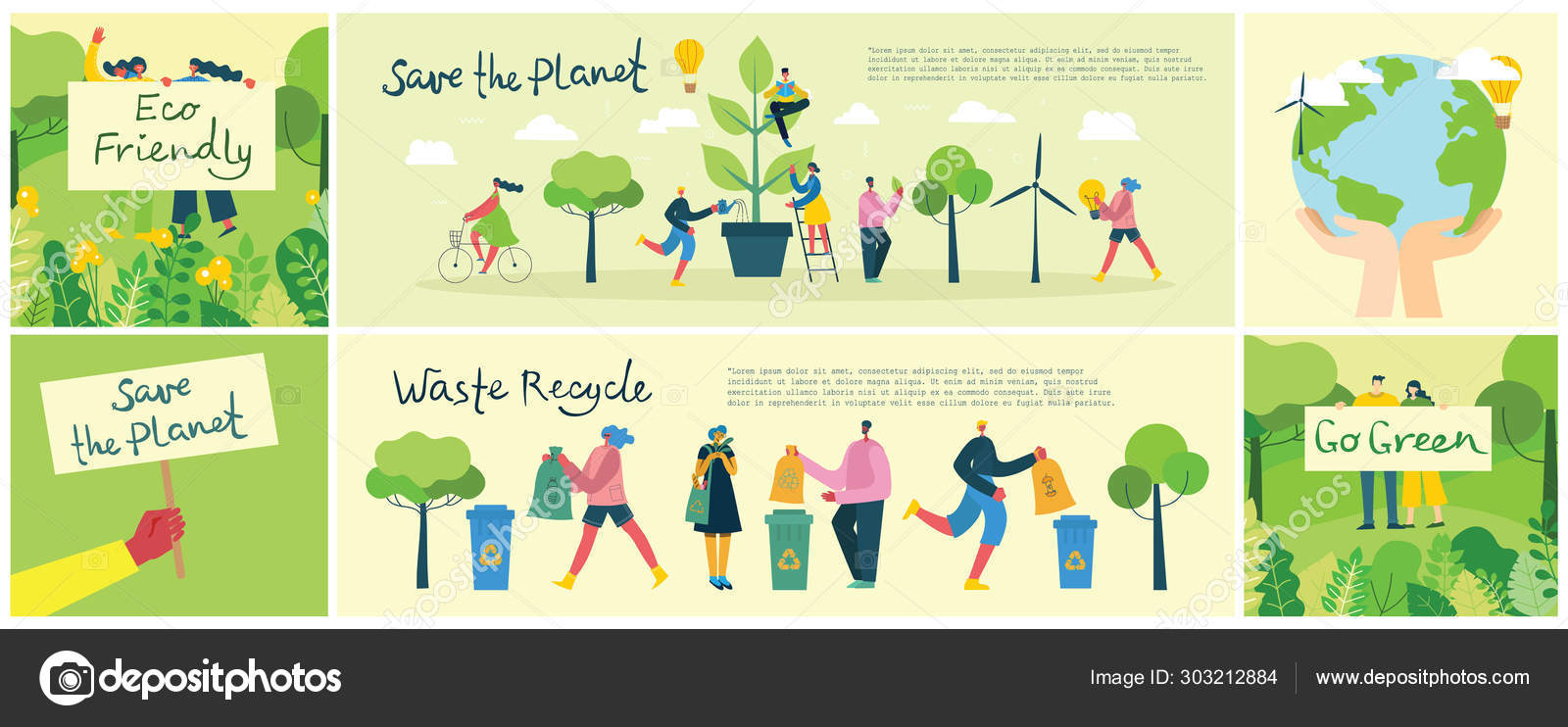 Eco Backgrounds Concept Planet Think Green Flat Style Vector ...