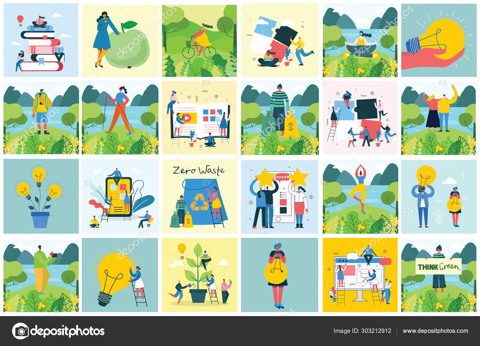 Eco Backgrounds Concept Planet Think Green Flat Style Vector ...