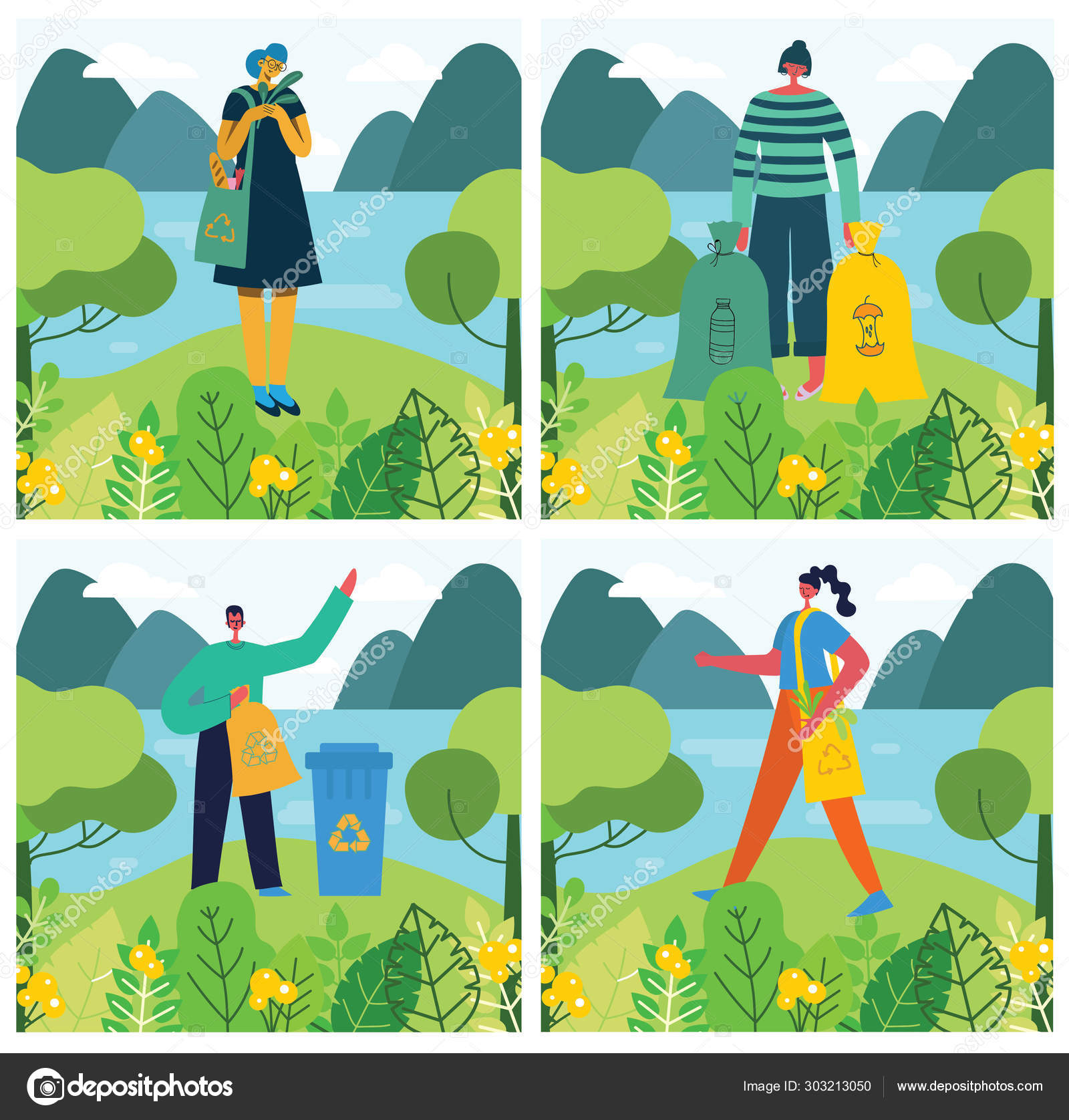 Eco Backgrounds Concept Planet Think Green Flat Style Vector ...