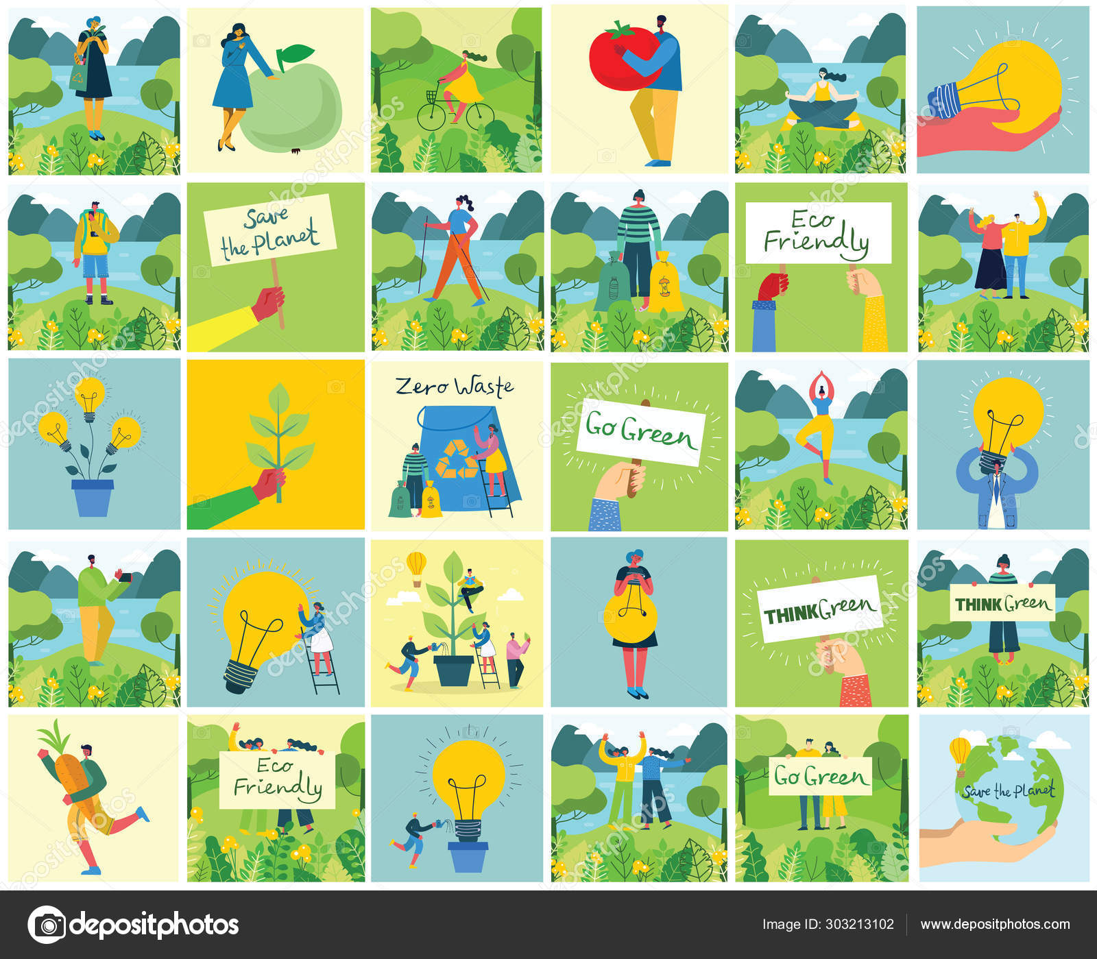 Eco Backgrounds Concept Planet Think Green Flat Style Vector ...