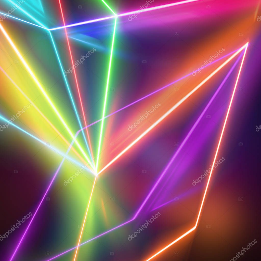 3d render, luces de neón espectro, estilo de moda, líneas brillantes ...