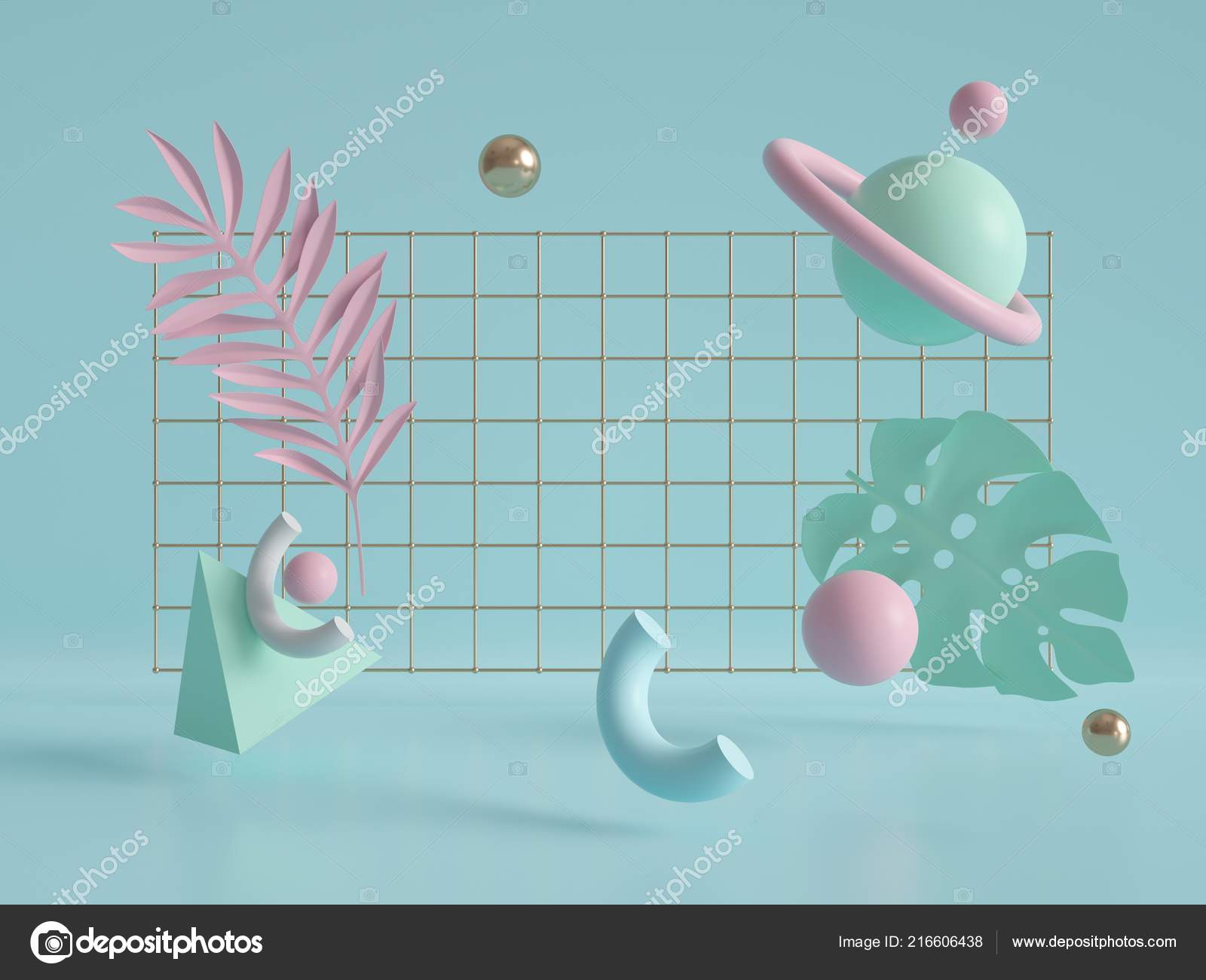 Render Geometric Background Flying Objects Grid Copy Space Pyramid Cube ...