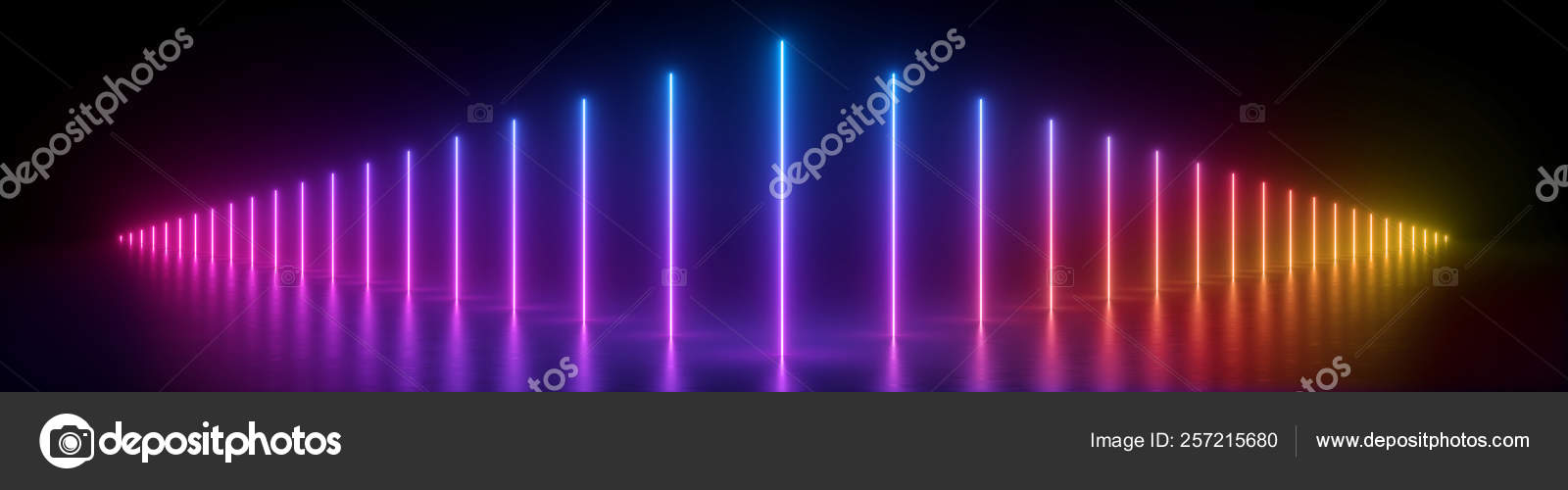 3d render, abstract panoramic background, glowing vertical lines Stock ...