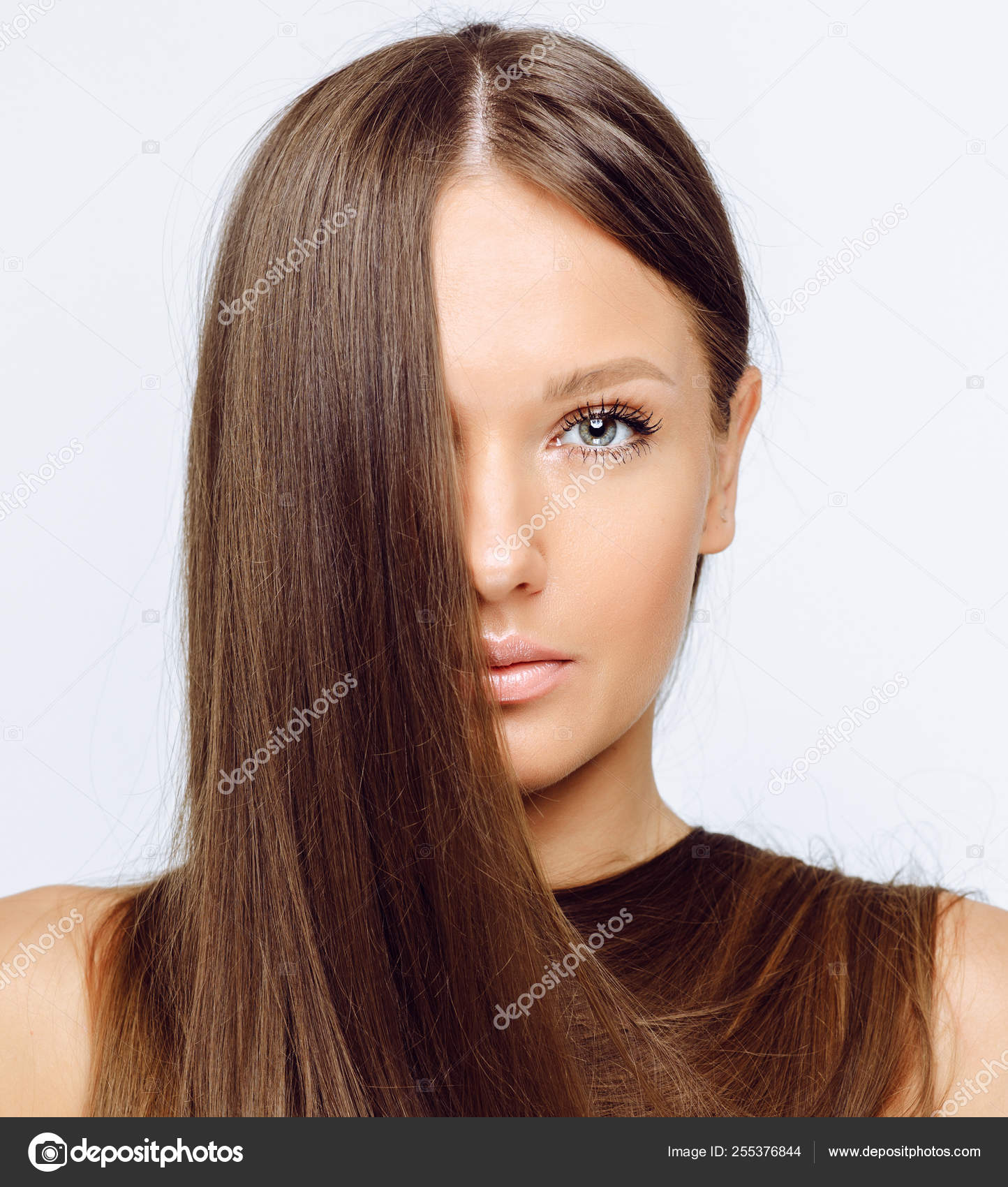 Portrait Naked Woman Long Hair Looking Camera Isolated White Background — Stock Photo © koji6aca ...